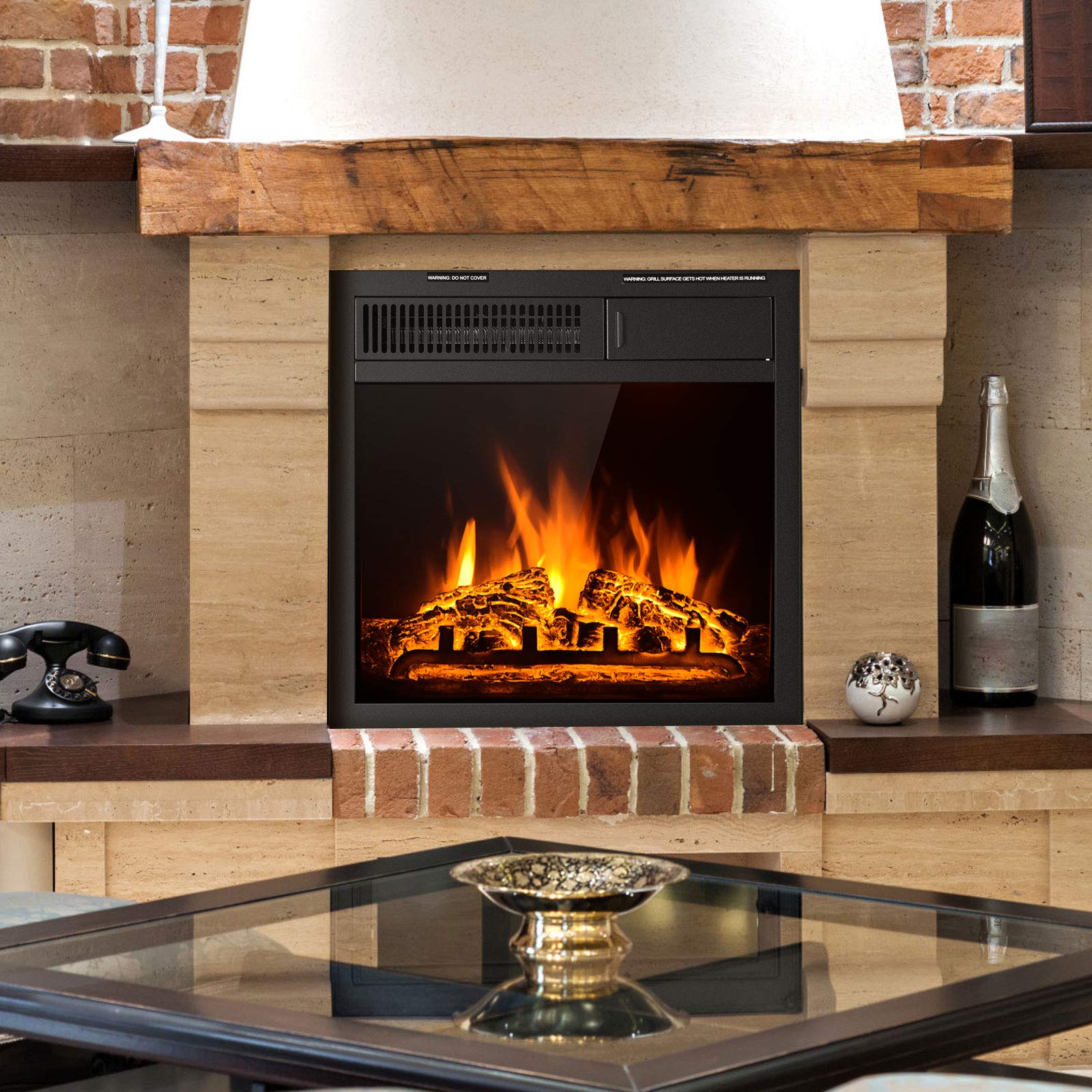 Tangkula 18 Inch Electric Fireplace Insert, Freestanding & Recessed Electrical Fireplace Heater with Remote Control, Adjustable Heater, 7 Log Hearth Flame Settings, Indoor Electric Stove Heater (18")