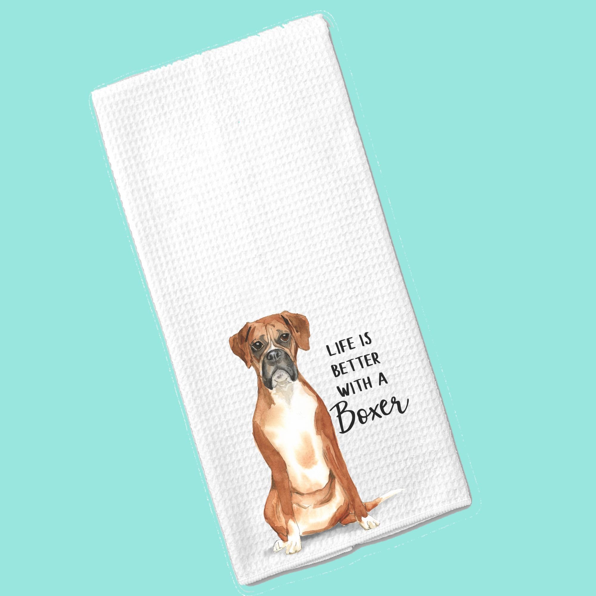 Watercolor Life is Better with a Boxer Microfiber Kitchen Tea Bar Towel Gift for Animal Dog Lover