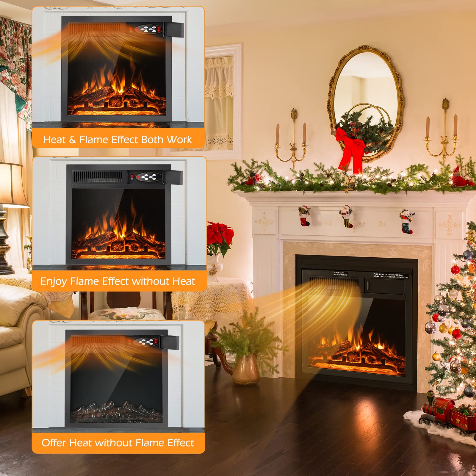 Tangkula 18 Inch Electric Fireplace, 5100 BTU Freestanding Electric Fireplace Heater with Remote Control, Adjustable Flame Brightness, Overheat Protection for Home, Hotel, ETL Certification