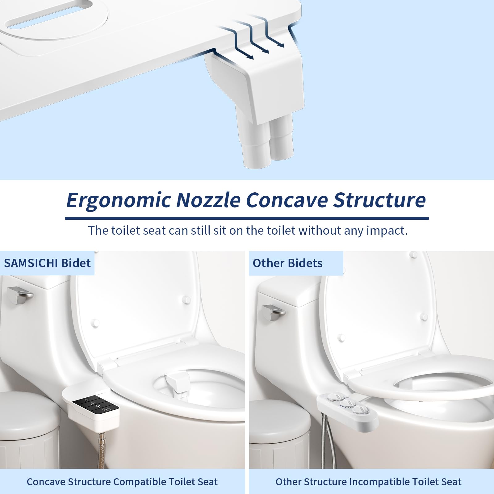 SAMSICHI Bidet Attachment for Toilet, Retractable Self Cleaning Cold Water Bidets for Existing Toilets, Bidet Toilet Seat Attachment with Pressure Controls, Bidet Attachment for Frontal & Rear Wash