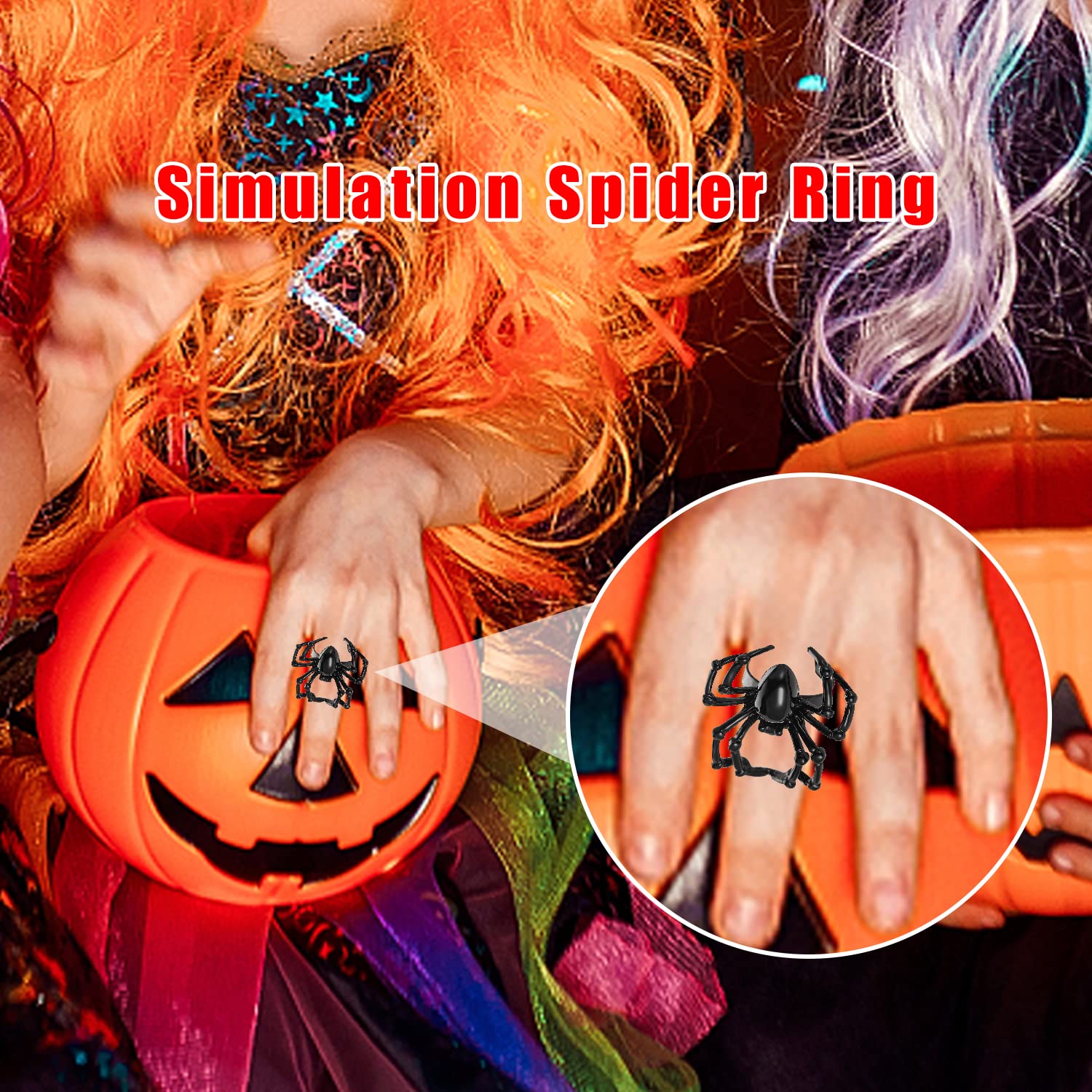 YANGTTOK Gothic Punk Style Simulation Animal Spider Finger Rings for Women Men Adjustable Ring Funny Halloween Accessories Gift (White)