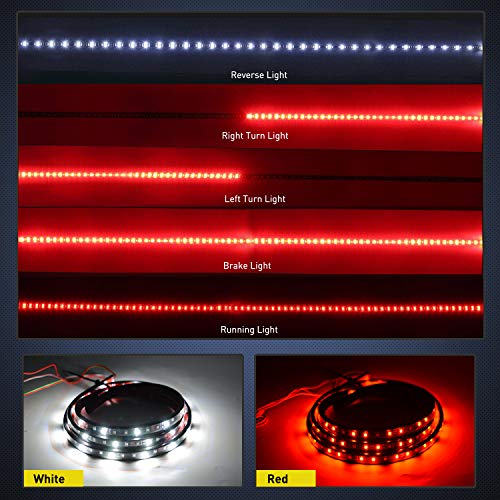 Nilight 48”/49” LED Tailgate Light Strip 90 LED Red/White for Running Light Brake / Turn Signal / Reverse Light,2 Years Warranty