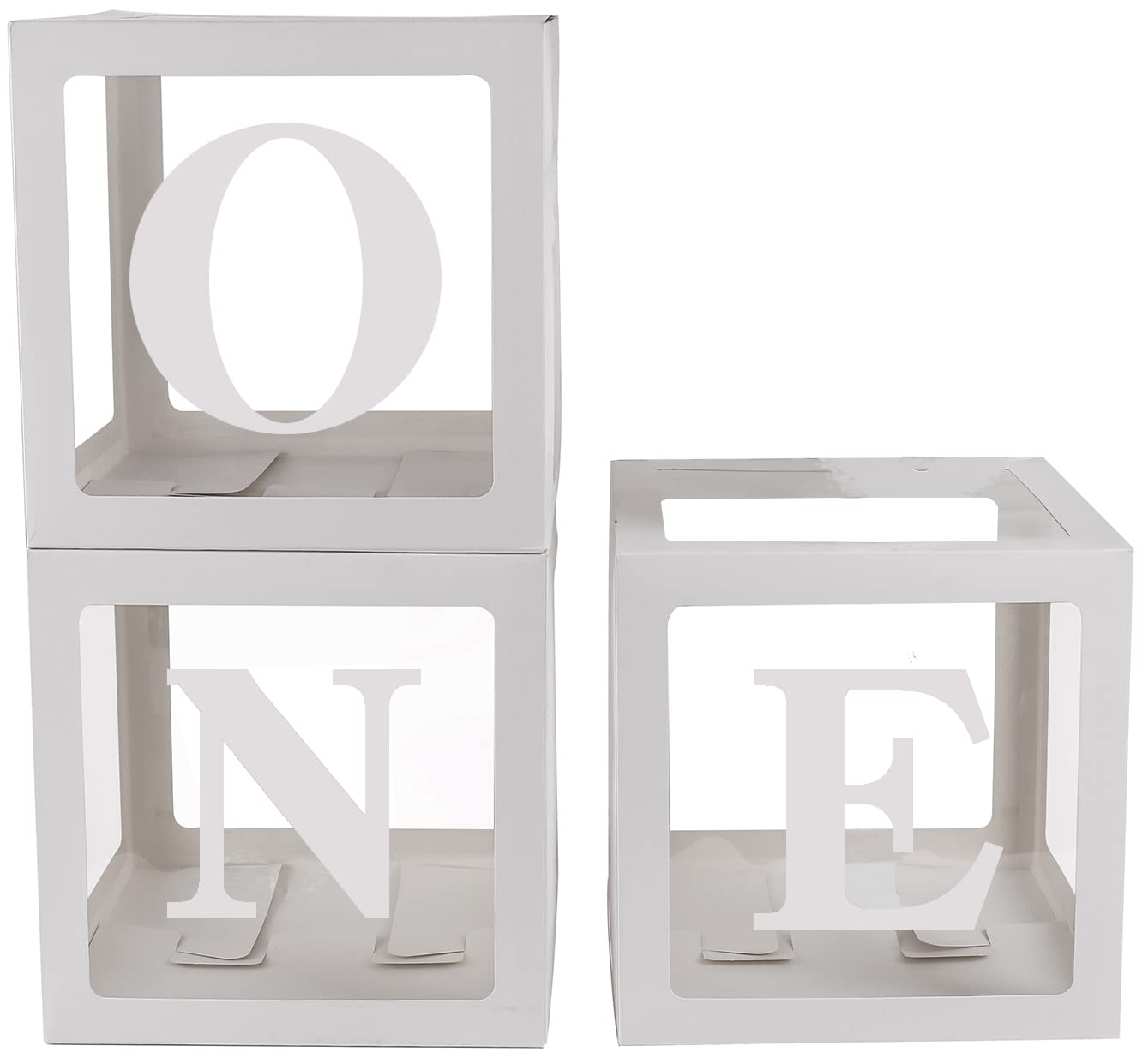 Sooyee First Birthday Decorations For Boy Or Girl, 3 Pcs ONE Balloon Boxes For 1st Birthday, Baby Clear Blocks Party Decor With ONE Letters For Photoshoot Props, Cake Smash Backdrop