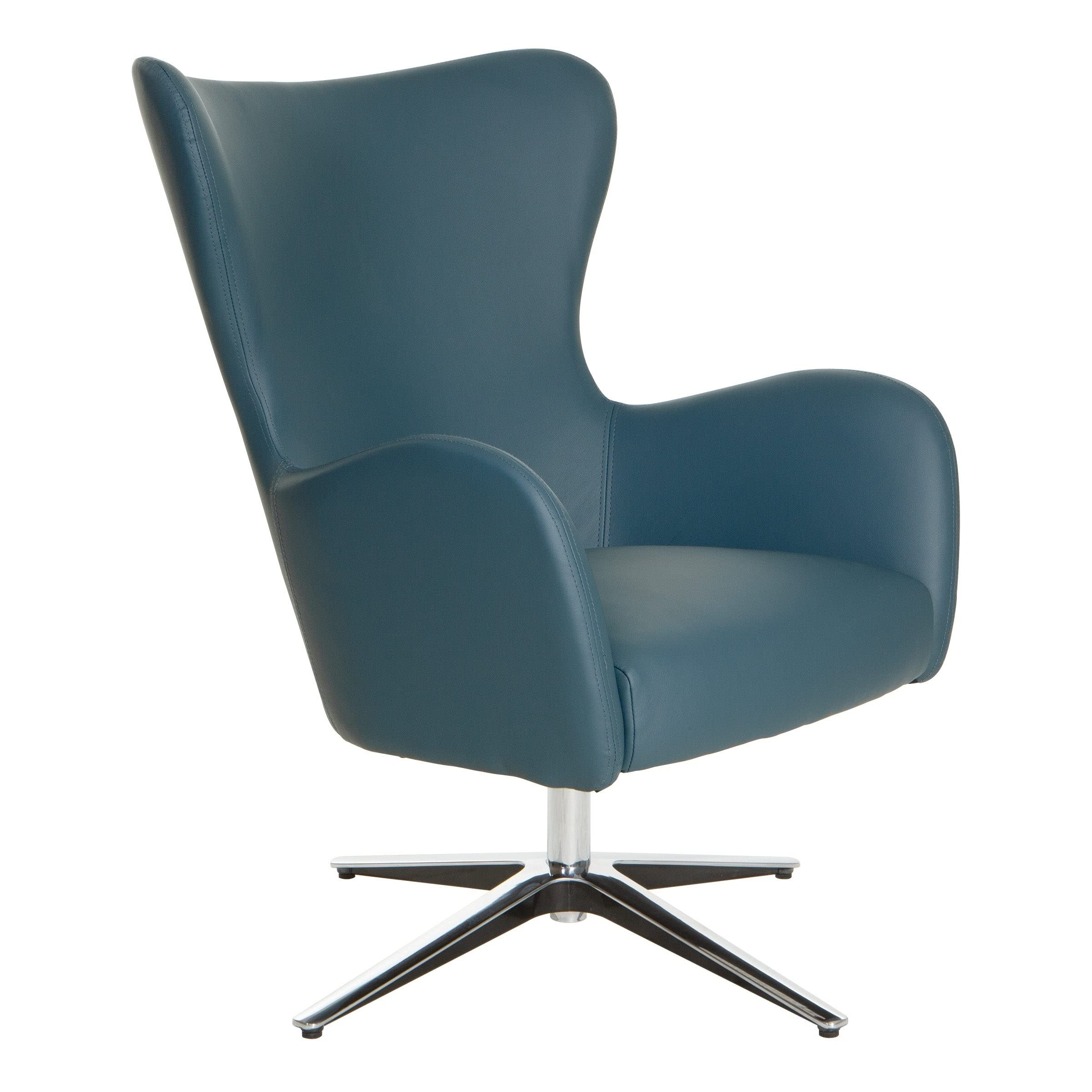 Office Star Wilma Swivel Faux Leather Arm Chair with 4-Star Aluminum Base, Dillon Stratus Grey