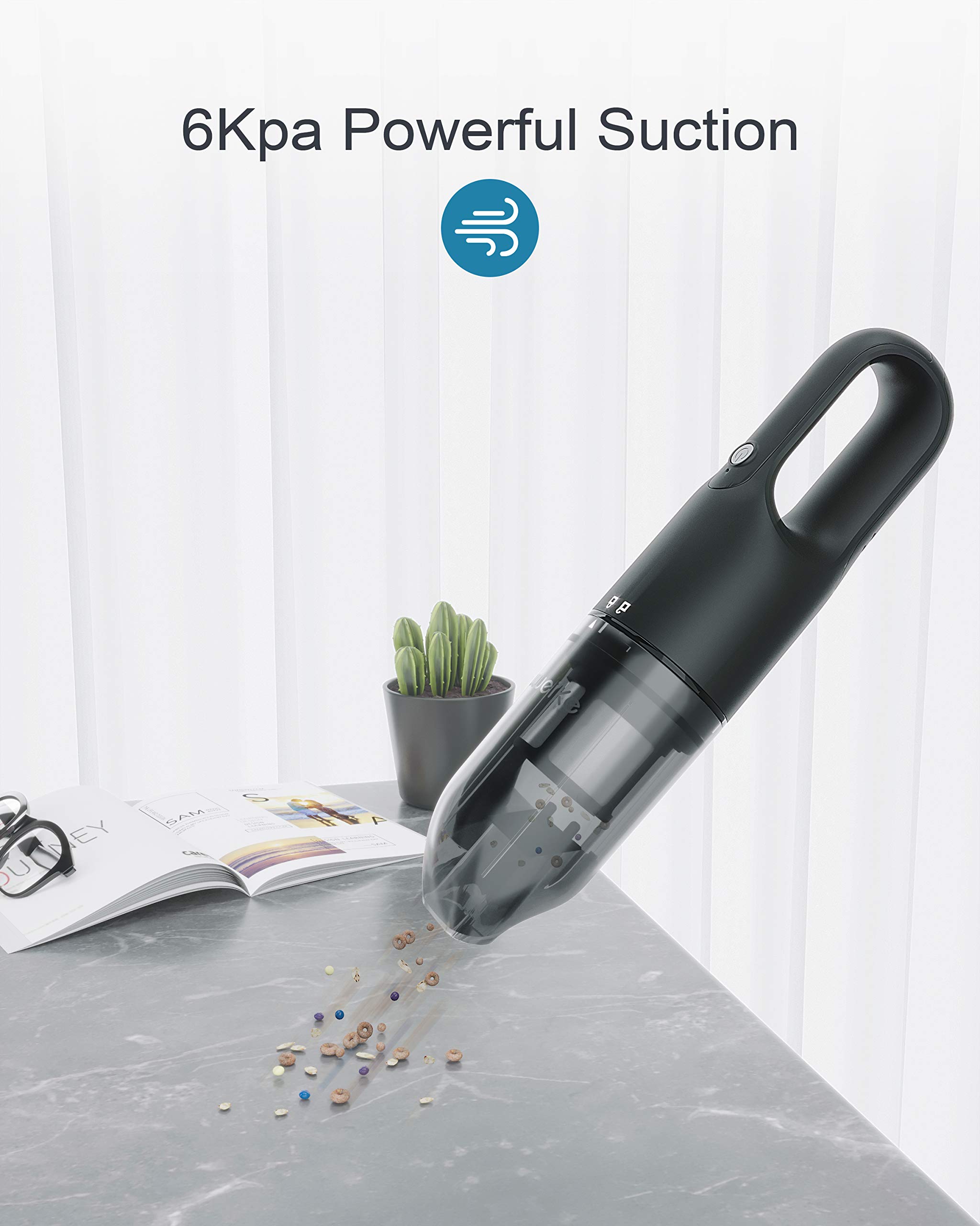 PUWEIKE Handheld Vacuum, 1.2LB Ultra Lightweight Hand Held Vacuum, Rechargeable with 6KPa Powerful Suction Car Vacuum Cleaner for Home and Car