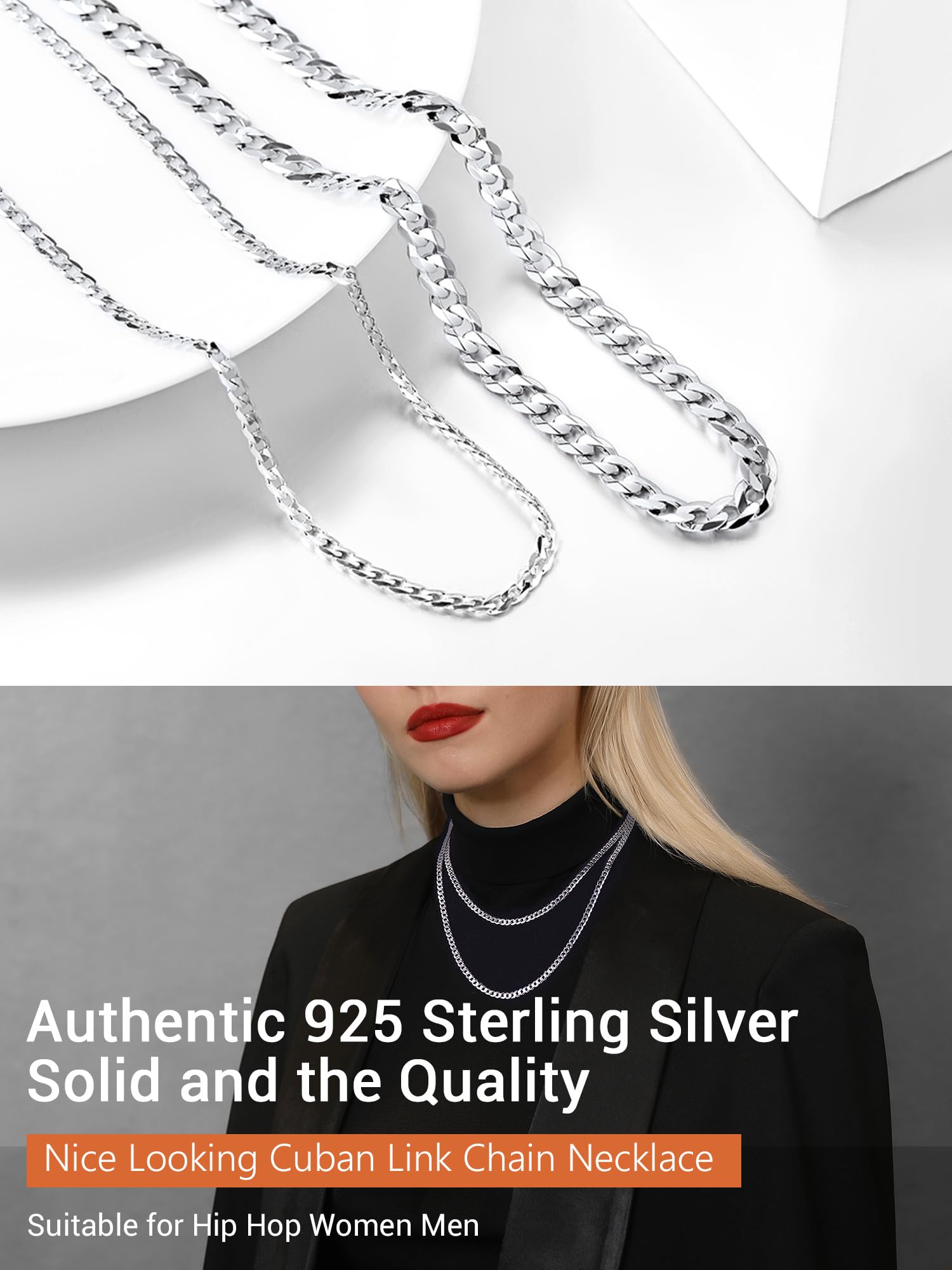 PROSTEEL 925 Sterling Silver Chain Necklace for Men Cuban Link Chains Necklace Dainty 14 inch Mens Layered Necklaces