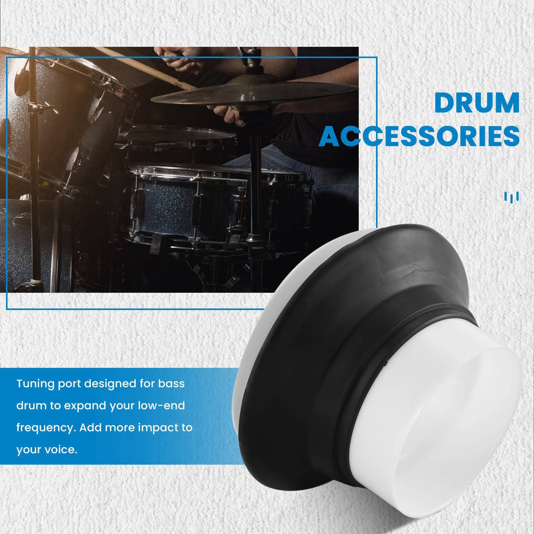 Yothfly Bass Drum Enhancer ABS Rubber Bass Drum Kick Enhancer with Black Port Hole Protector,Mic Hole Drum Head,White (500147201A1)
