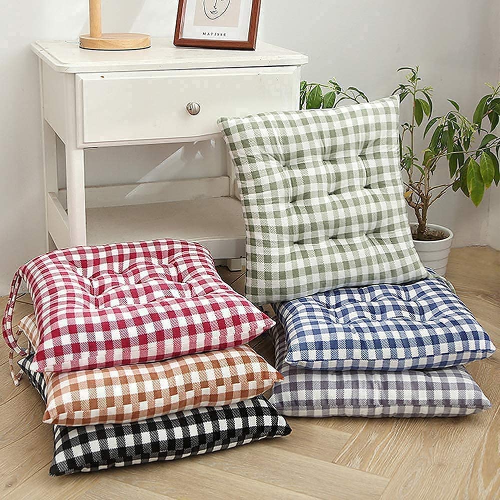 WAGHAIXAX 16 inch x16 Buffalo-Checked Plaid Dining Chairs Cushions, Soft Seat Pads Set Cotton Filled Square Cushion Chair for Kitchen Room Office, with Ties (Green, 2)