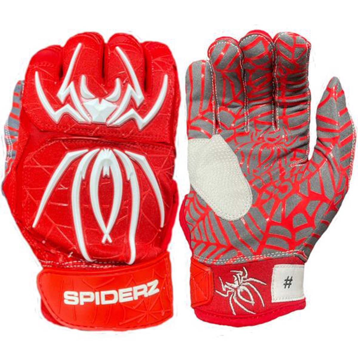 Spiderz 2022 Hybrid Series Boy's Baseball Batting Gloves (Pair) Red | White Youth Large
