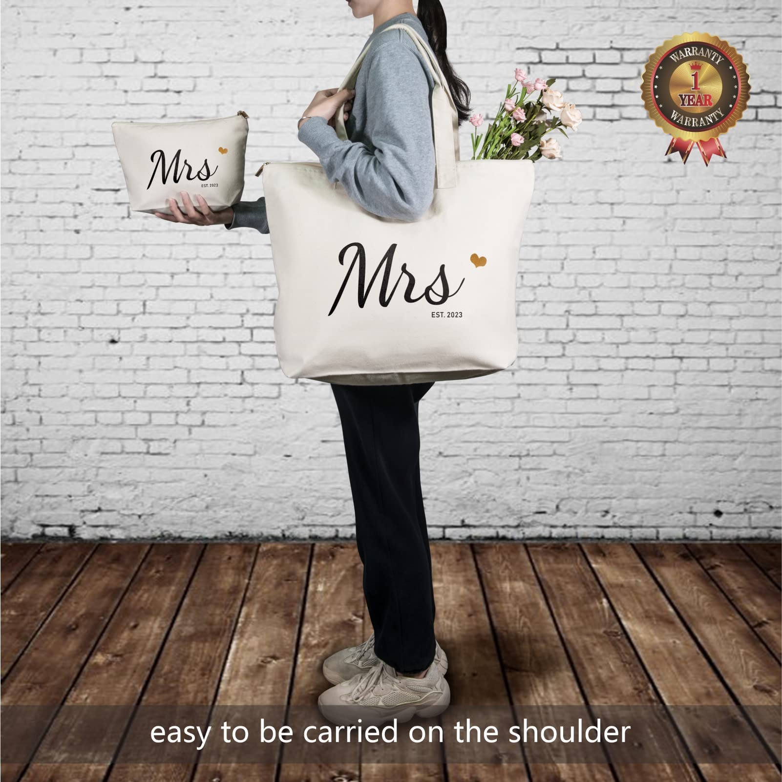 TOPDesign Future Mrs 2023 Bride Canvas Tote Bag, Bridal Shower Gifts for Bride, Engagament Wedding Shoulder Bag with Zipper