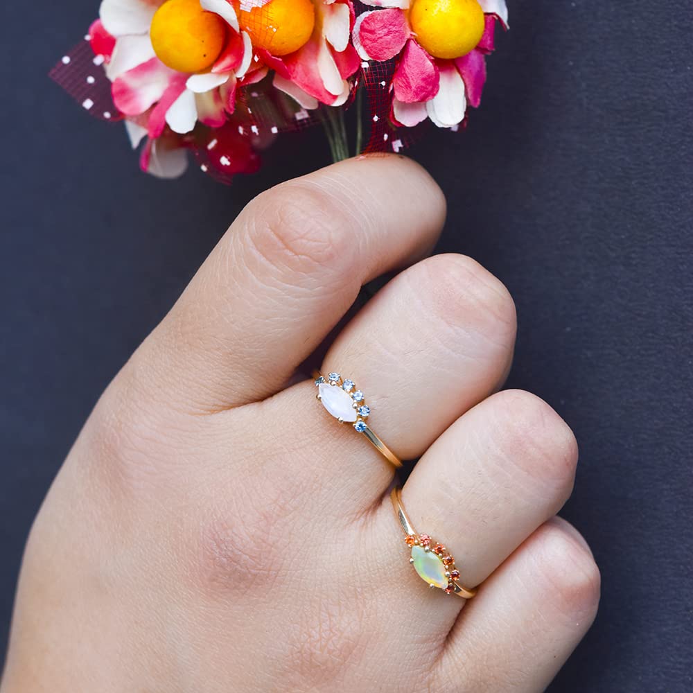 YoTreasure 0.50 Ct. Ethiopian Opal Orange Sapphire 10K Yellow Gold Wedding Ring