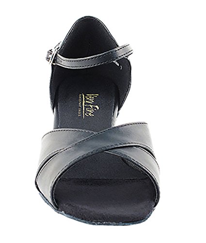 Very Fine Dance Shoes - Ladies Practice, Cuban Low Heel Ballroom Dance Shoes - 803-1.5-inch Heel and Foldable Brush Bundle - Black Leather - 4.5
