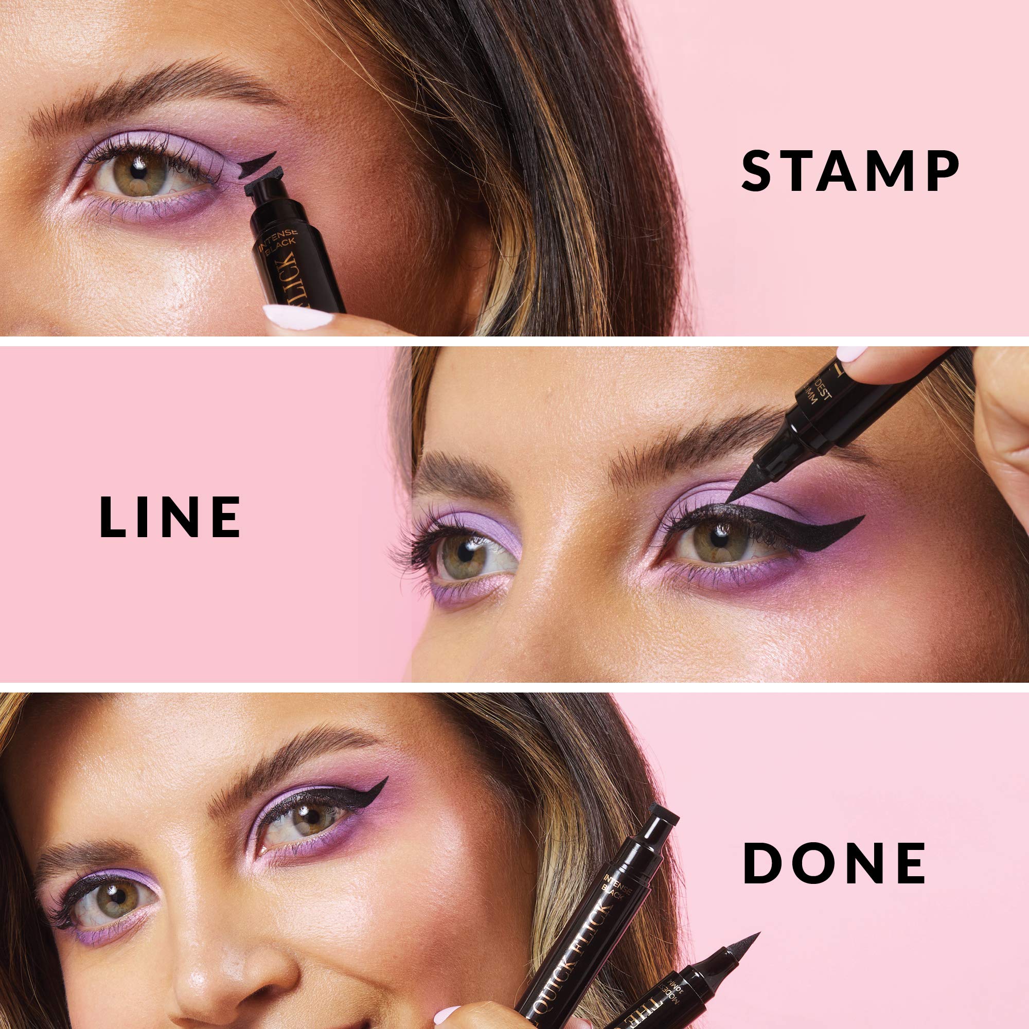 The Quick Flick - Wings Eyeliner Stamp, Felt-Tip Liquid Eyeliner, Water-and-Smudge-Proof Cat Eyeliner, Intense Black Liquid Eyeliner Pen, Grand 12mm (5mm Thickest) Winged Eyeliner Stamp, 2 Pens