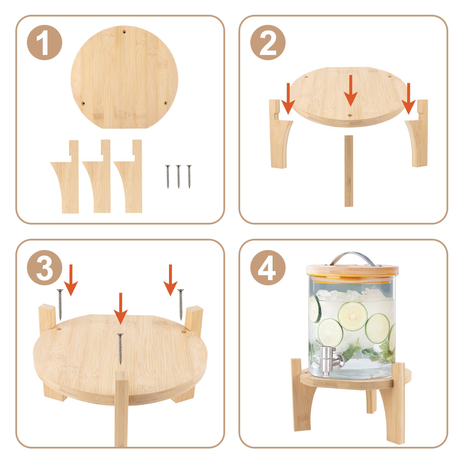 Ruizhihu Beverage Dispenser Stand Round Glass ๐ช๐ฎ๐๐ฒ๐ฟ ๐๐ถ๐๐ฝ๐ฒ๐ป๐๐ฒ๐ฟ ๐ฆ๐๐ฎ๐ป๐ฑ Bamboo Wood Drink Dispenser Stand Fits 6-8 Inches Diameter of Drink Stand Beverage Dispenser Stand Only