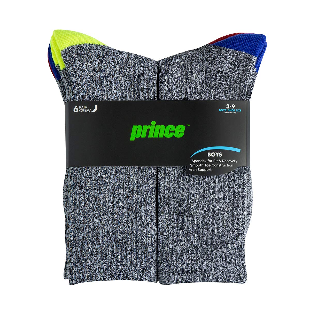 Prince Boys' Crew Length Athletic Socks with Cushion for Active Kids (6 Pair Pack)