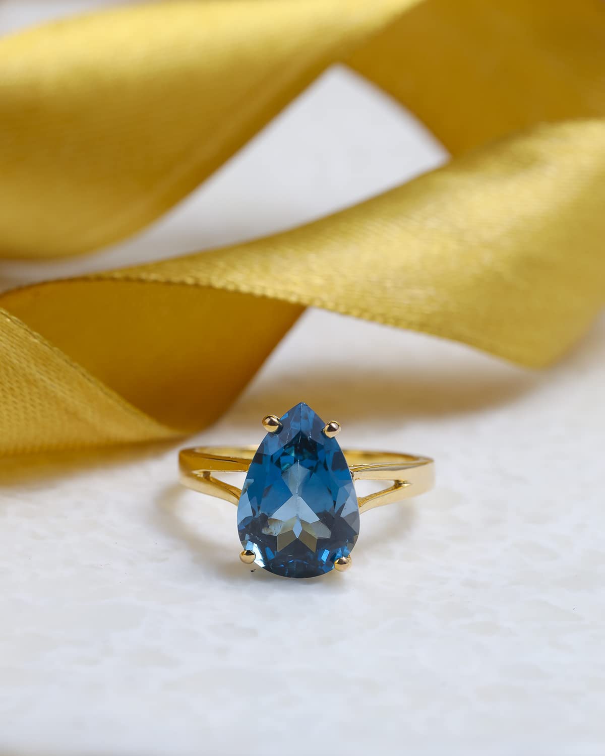 YoTreasure 13x9 MM London Blue Topaz 14k Gold Over 925 Sliver Ring(8)