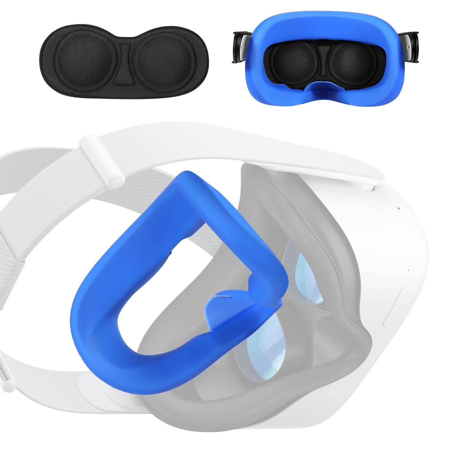 TNP VR Face Cover and Eye Cover for Meta Oculus Quest 2 Face Cushion with Nose Light Blocker - Sweat Guard Silicone Cover for Oculus Quest 2 Face Pad, Blue