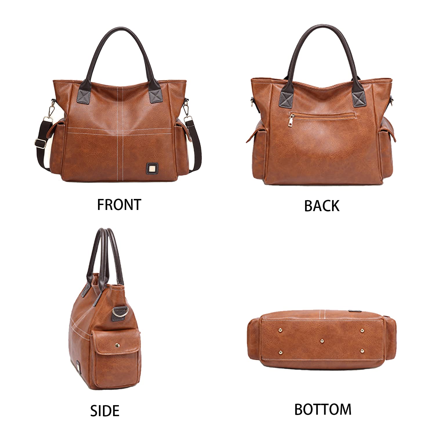Women Top Handle Satchel Handbags Large Purses Faux Leather Tote Bag School Shoulder Bag with External Pocket (black)