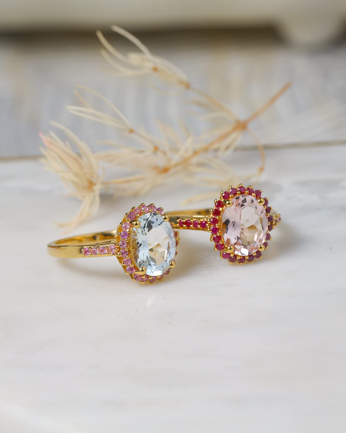 YoTreasure 2.55 Ct. Morganite Ruby 10kt Yellow Gold Promise Bridal Engagement Ring Side Stones