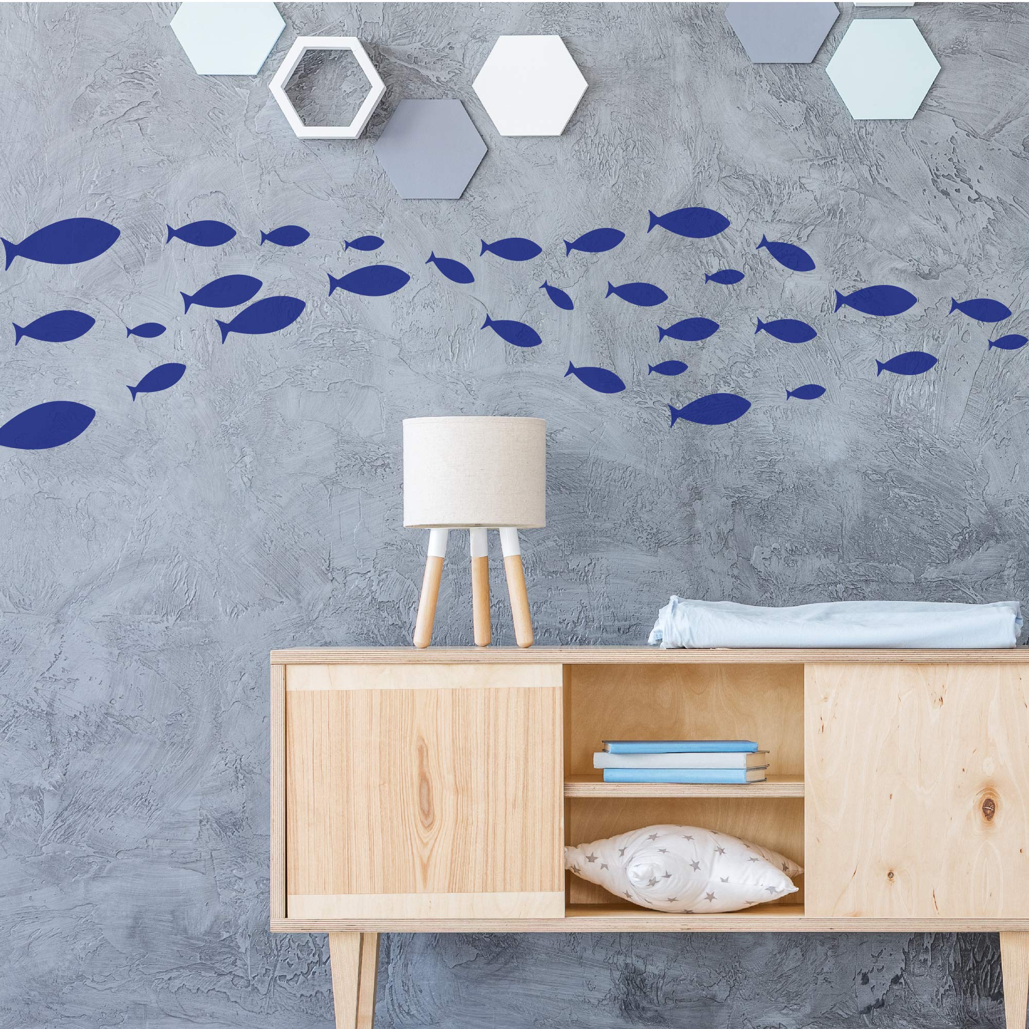 Ocean Fish Wall Decal- Under The Sea Vinyl Wall Stickers for Kids Room Bedroom Bathroom Nursery Decor-Teal