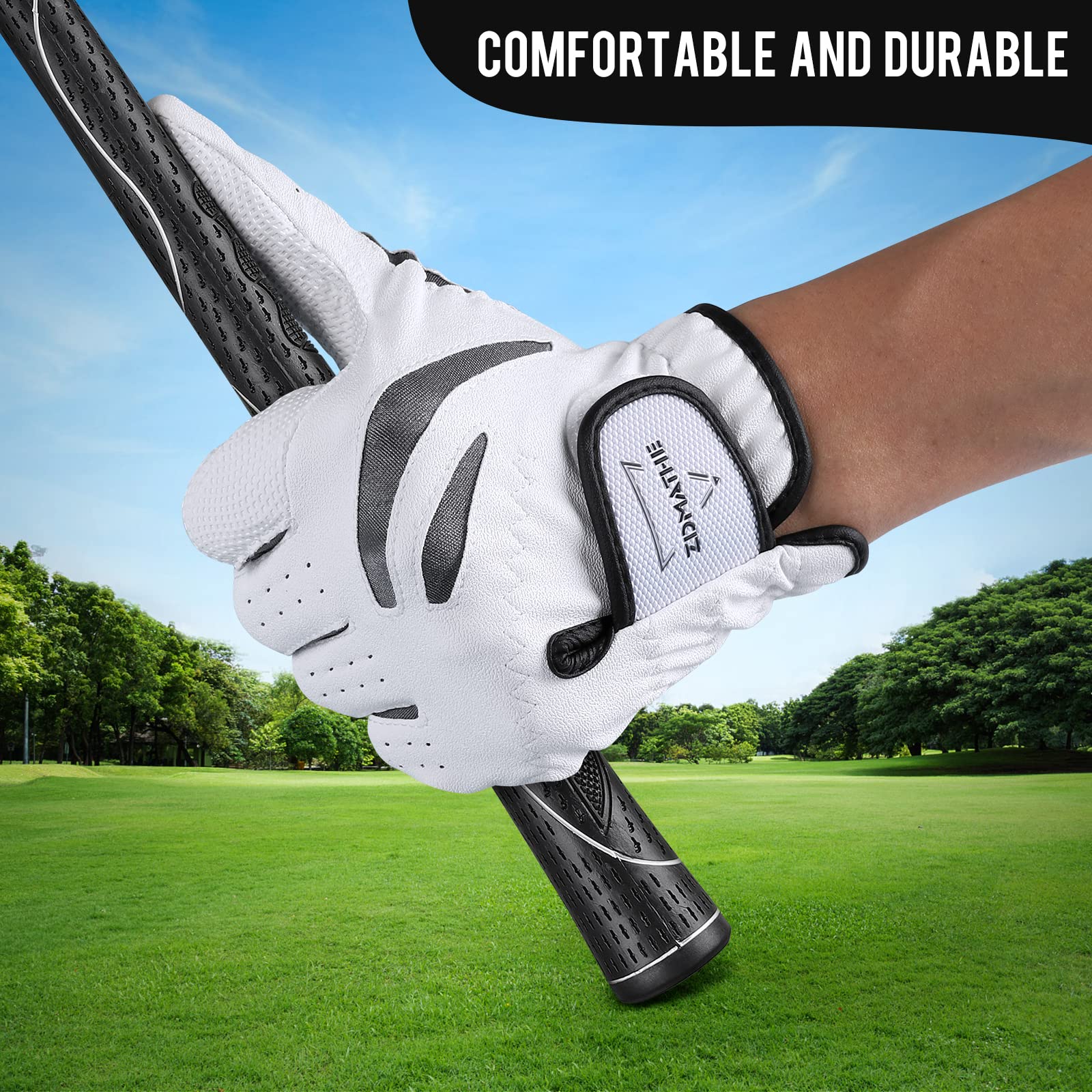 Zdmathe Premium Synthetic Golf Gloves for Men Right Handed Golfer - Mens Golf Glove All Weather Grip Soft Comfortable Leather Golf Gloves, Worn on Left Hand