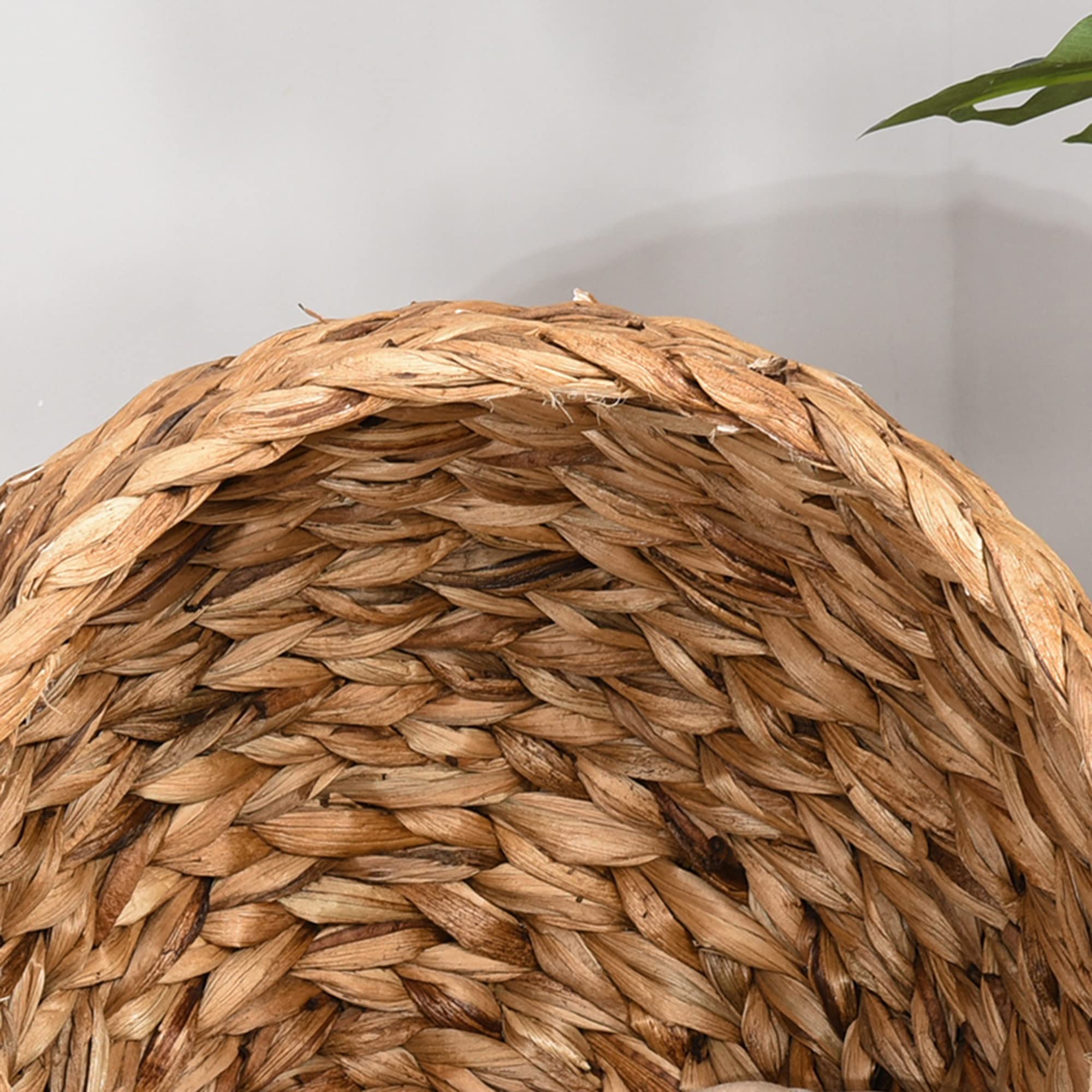 PawHut Handwoven Elevated Cat Bed with Soft Cushion & Cat Egg Chair Shape, Cat Basket Bed Kitty House with Stand, Raised Wicker Cat Bed for Indoor Cats, 23.5" H, Brown