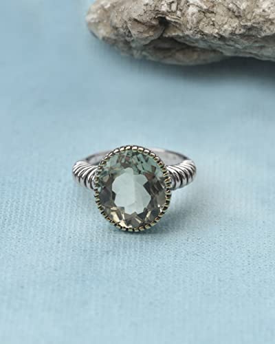 YoTreasure 12x14 MM Oval Green Amethyst Chunky Ring 18kt Gold Over .925 Silver