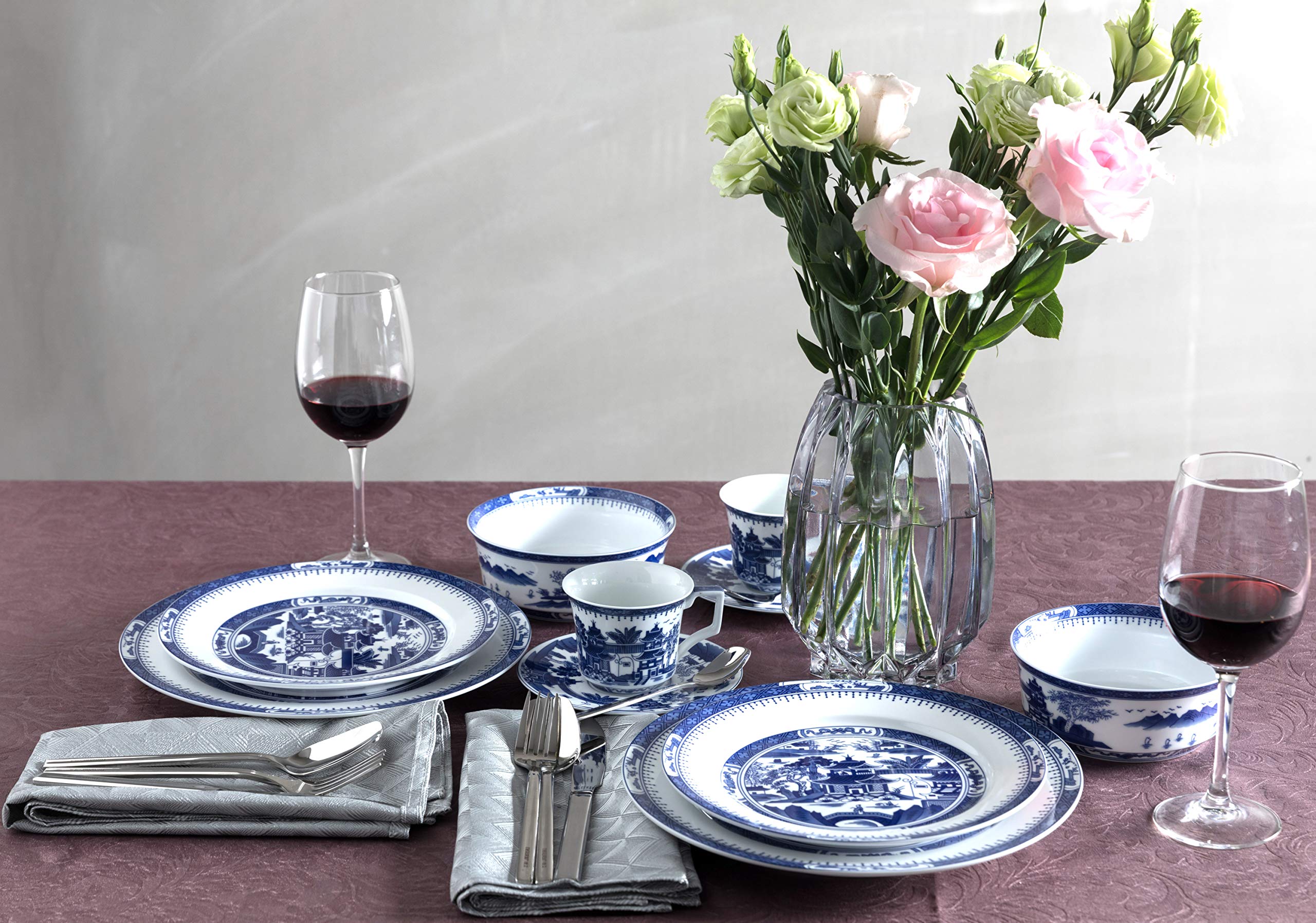 Pangu HandMade 10-Piece Dinnerware Set, Service for 2, Delft Blue, Blue and White, 2 Bowls, 2 Dishs, 2 Salad Plates, 2 Mugs and Saucers