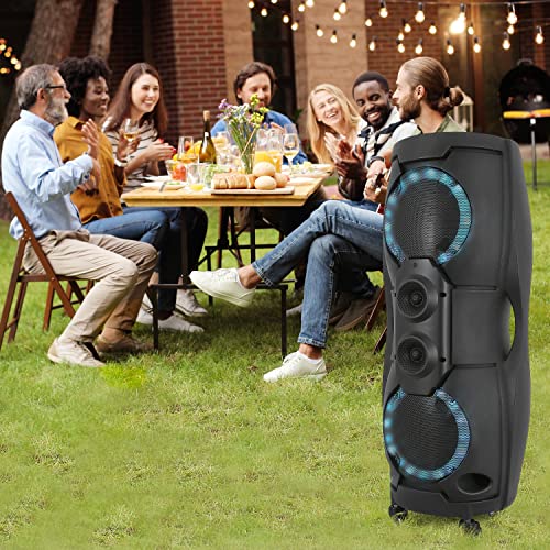 Pyle Portable Bluetooth PA Speaker System - 1000W Indoor/Outdoor Bluetooth Speaker PA System w/TWS, Recorder, Microphone in, Party Lights, USB SD Card Reader, FM Radio, Rolling Wheels PPHP82LB,Black