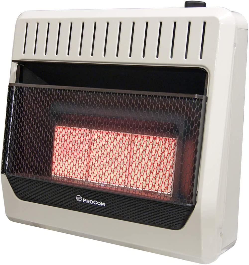 ProCom ML3PHG Ventless Propane Gas Infrared Space Heater with Manual Control for Living Room, Bedroom, Home Office, 28000 BTU, Heats Up to 1450 Sq. Ft., Includes Wall Mount, White