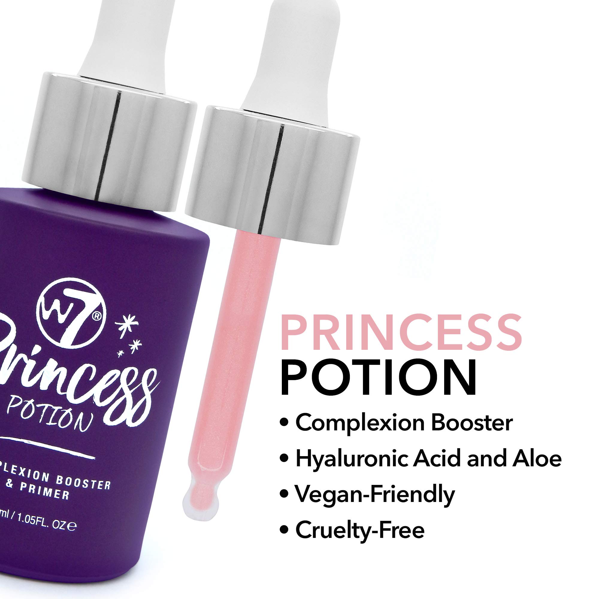 W7 Princess Potion Face Primer Drops - Purple Makeup Base Priming Formula For Flawless, Bright Skin - Vegan Makeup