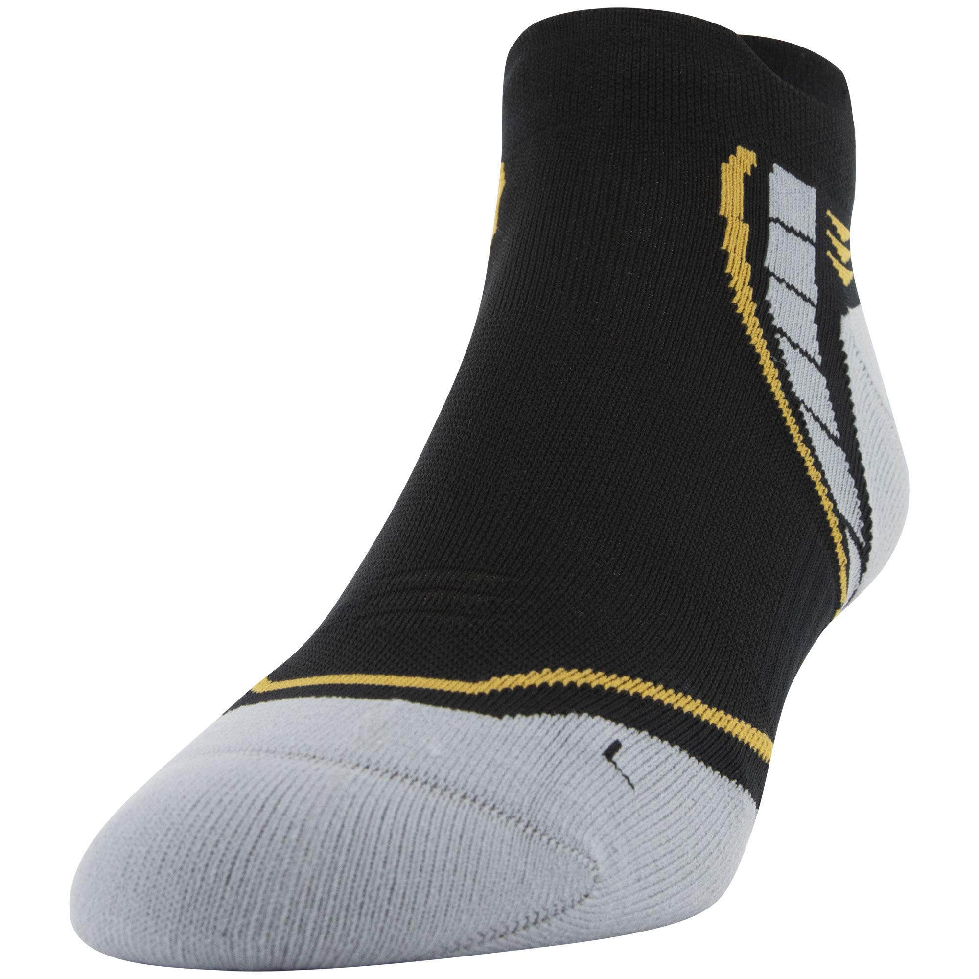 PowerSox Men's ApexPro Double Tab No Show Socks, 3 Pairs, Grey/Royal/Black, Shoe Size: 9-12.5