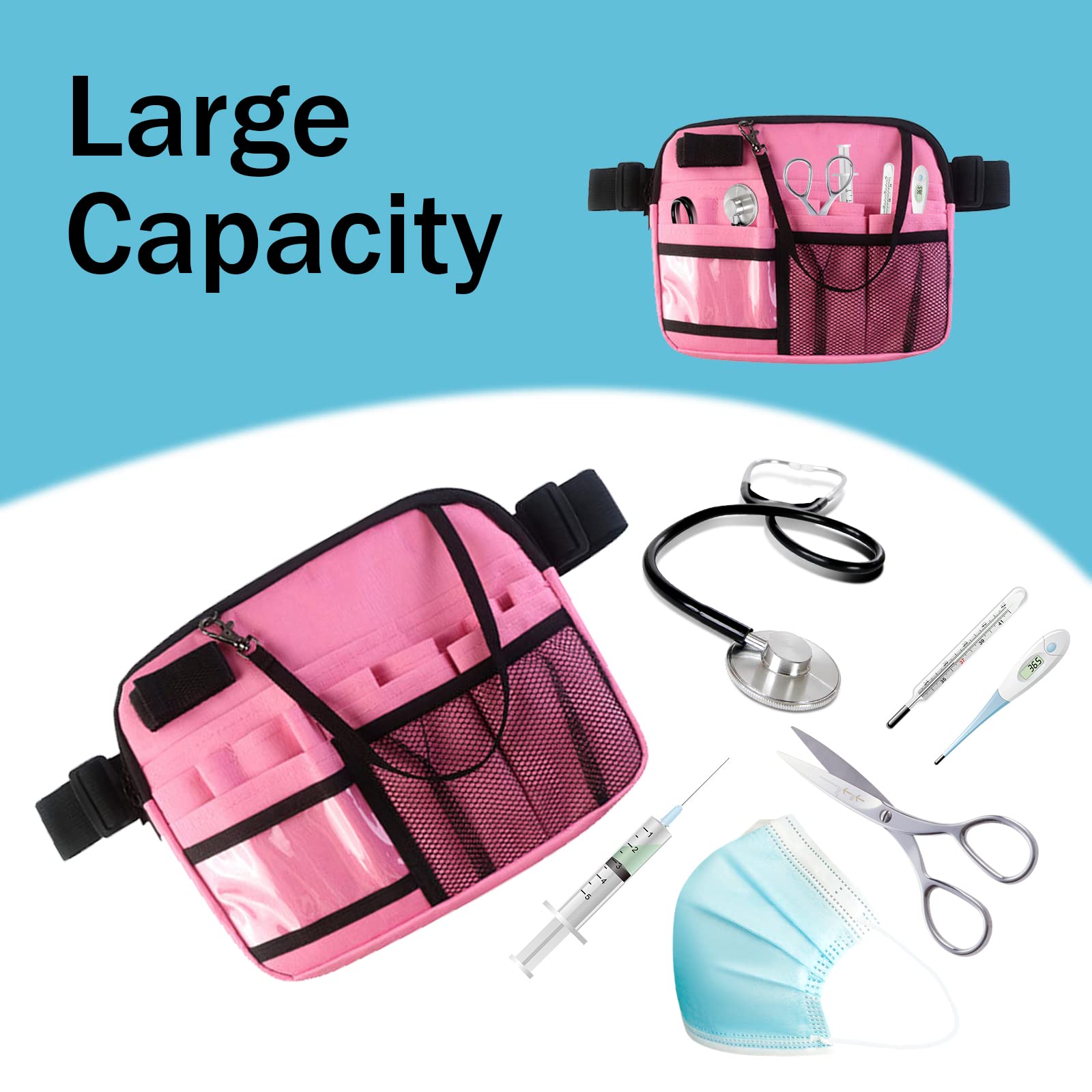 Nurse Fanny Pack for Women,qozabualy Utility Belt Bag Multi Compartment with Medical Tool Pockets, Nurse Accessories for Work & Nursing School Essentials(Pink)