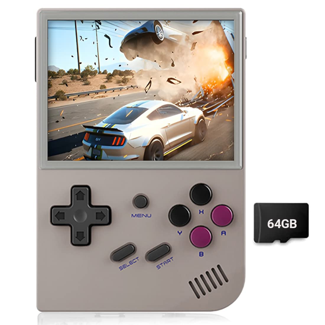 Wuba RG35XX Handheld Game Console, 64G 3.5-Inch Portable Mini Handheld Game Console with 5000 Games, Gift Birthday Presents for Kids & Adults (Gray)