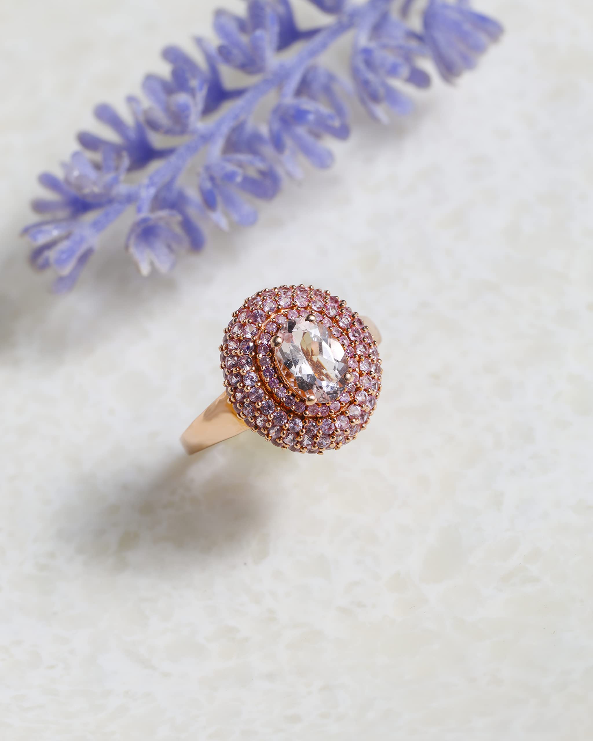 YoTreasure 2.07 Ct. Pink Morganite Sapphire Solid 14K Rose Gold Chunky Ring