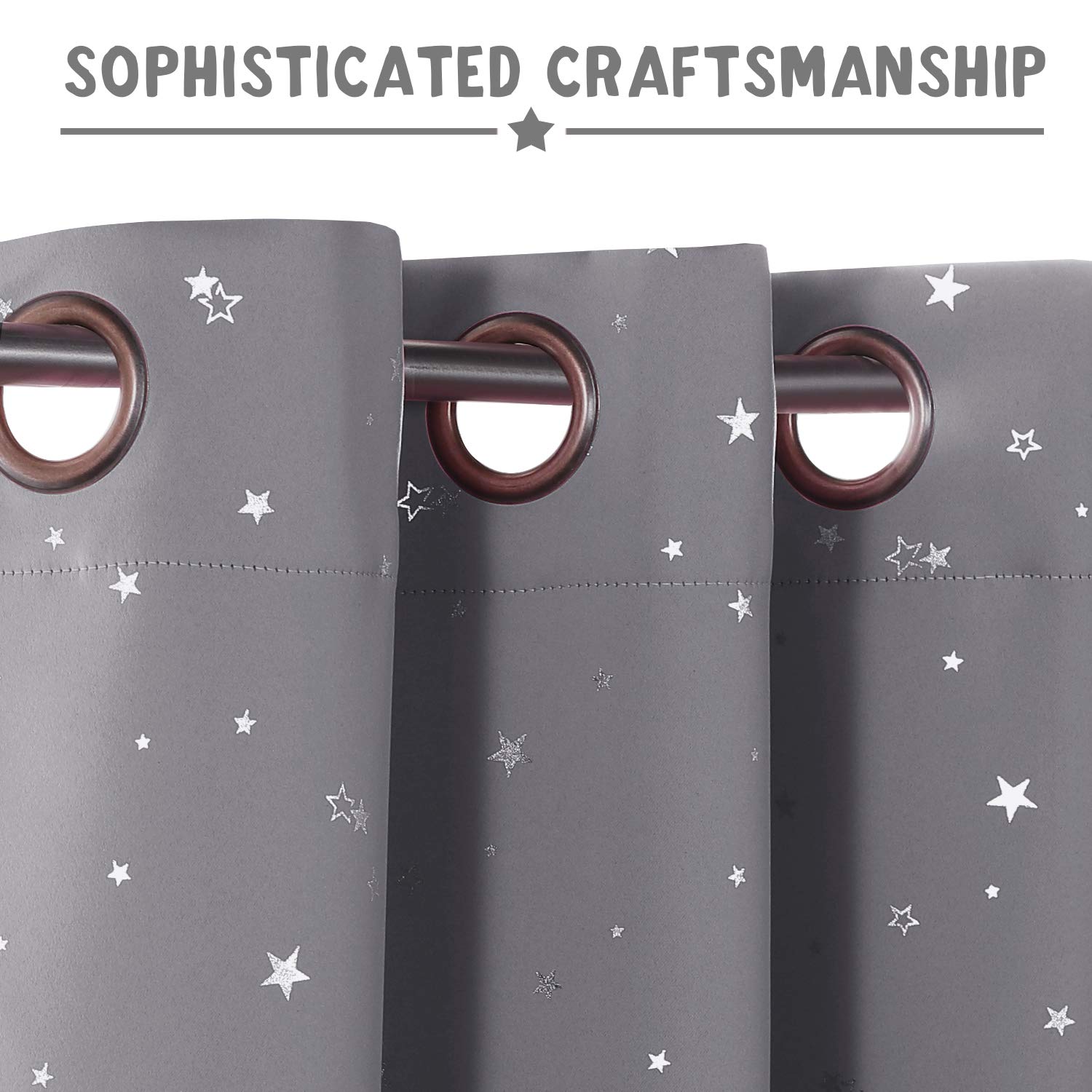 PrinceDeco Blackout Kids Curtains for Bedroom Thermal Insulated Silver Twinkle Star Curtains for Boys Antique Grommet Top Window Treatment 2 Panels Drapes for Nursery (52" W x 63" L, Grey/Silver)