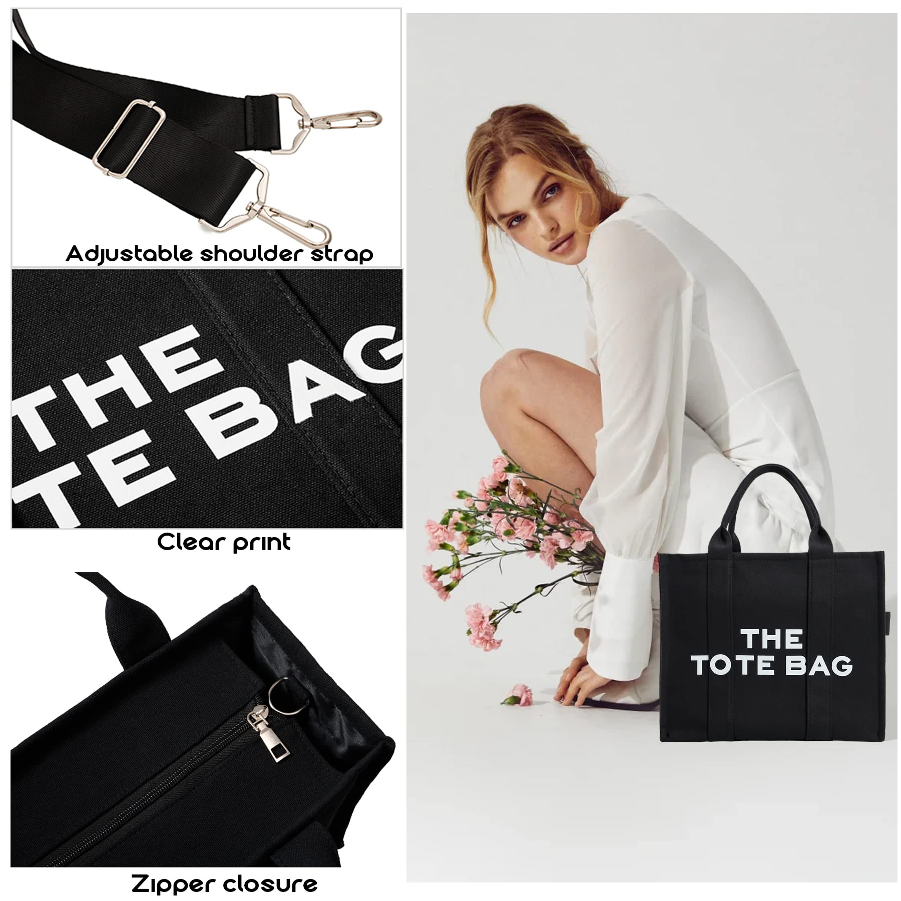 Ocebay The Medium Tote Bag for Women or Men - Bag The Popular of Classic Elements for Years to Come, Black