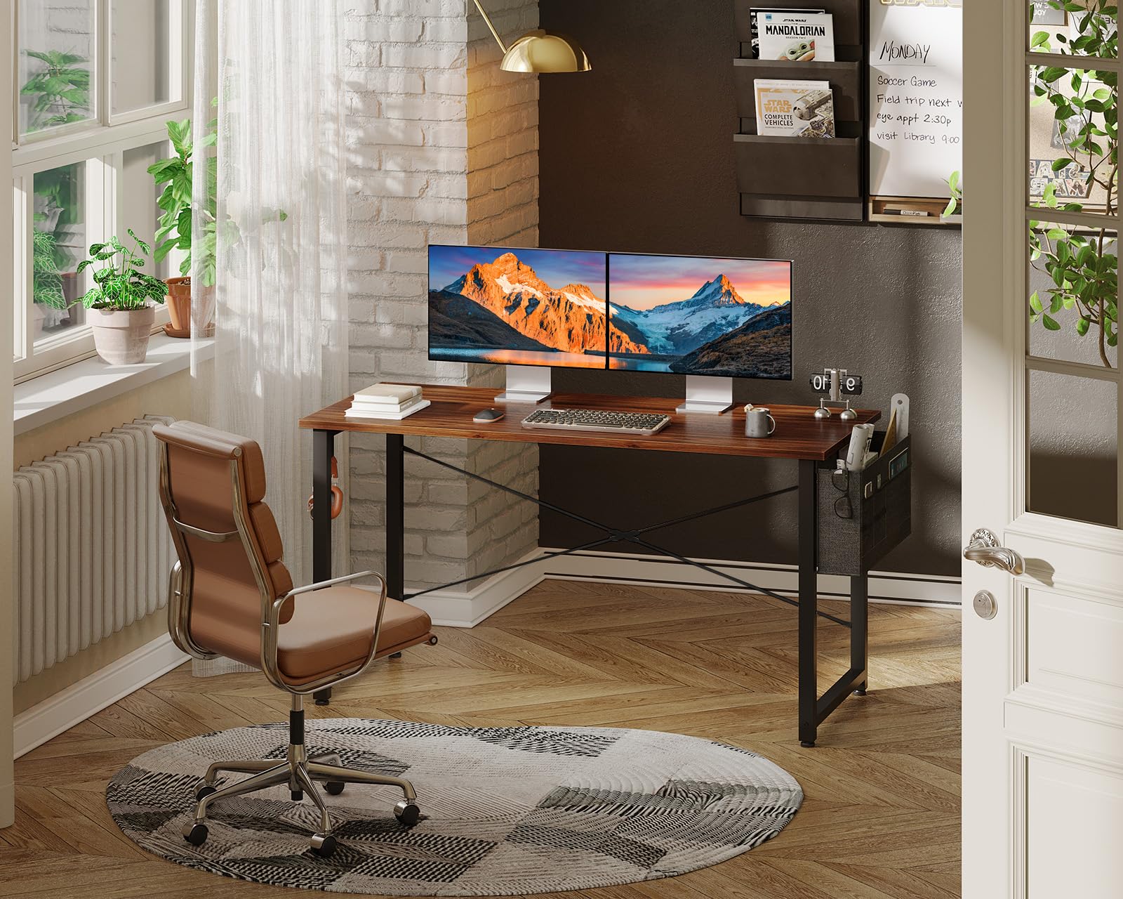 ODK Computer Desk Large Office Desk, 48 Inch Gaming Desk with Storage, Modern PC Desk Work Table with Headphone Hook for Home Office, Deep Brown