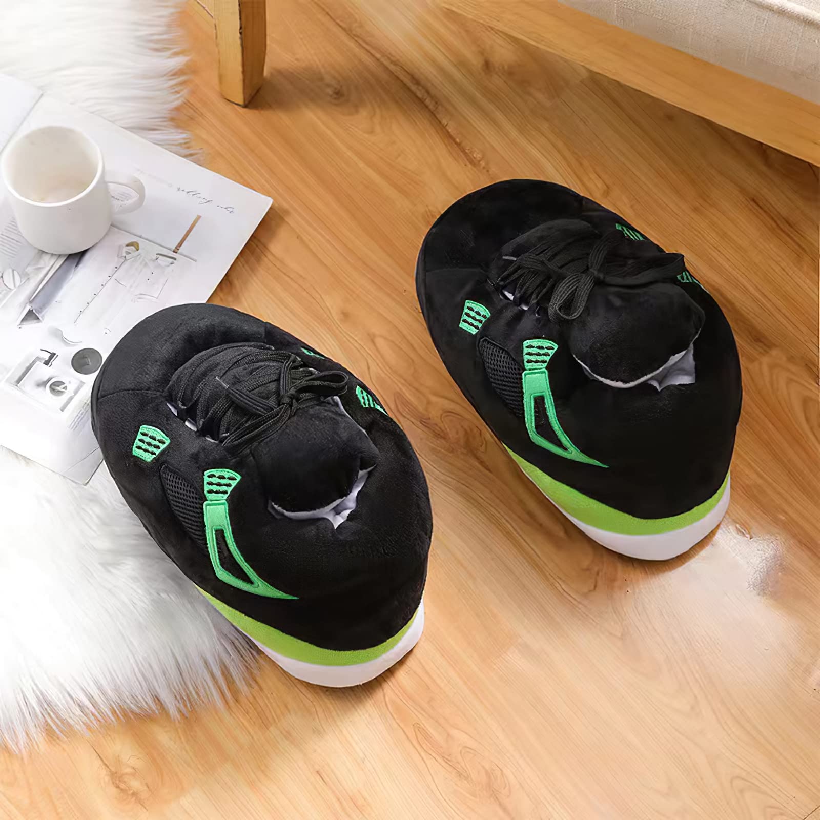 OHAYYU Unisex Cosy Trendy Sneaker Slippers Comfy Kicks Non Slip Sole Indoor House Plush Slippers - One Size Fits Most