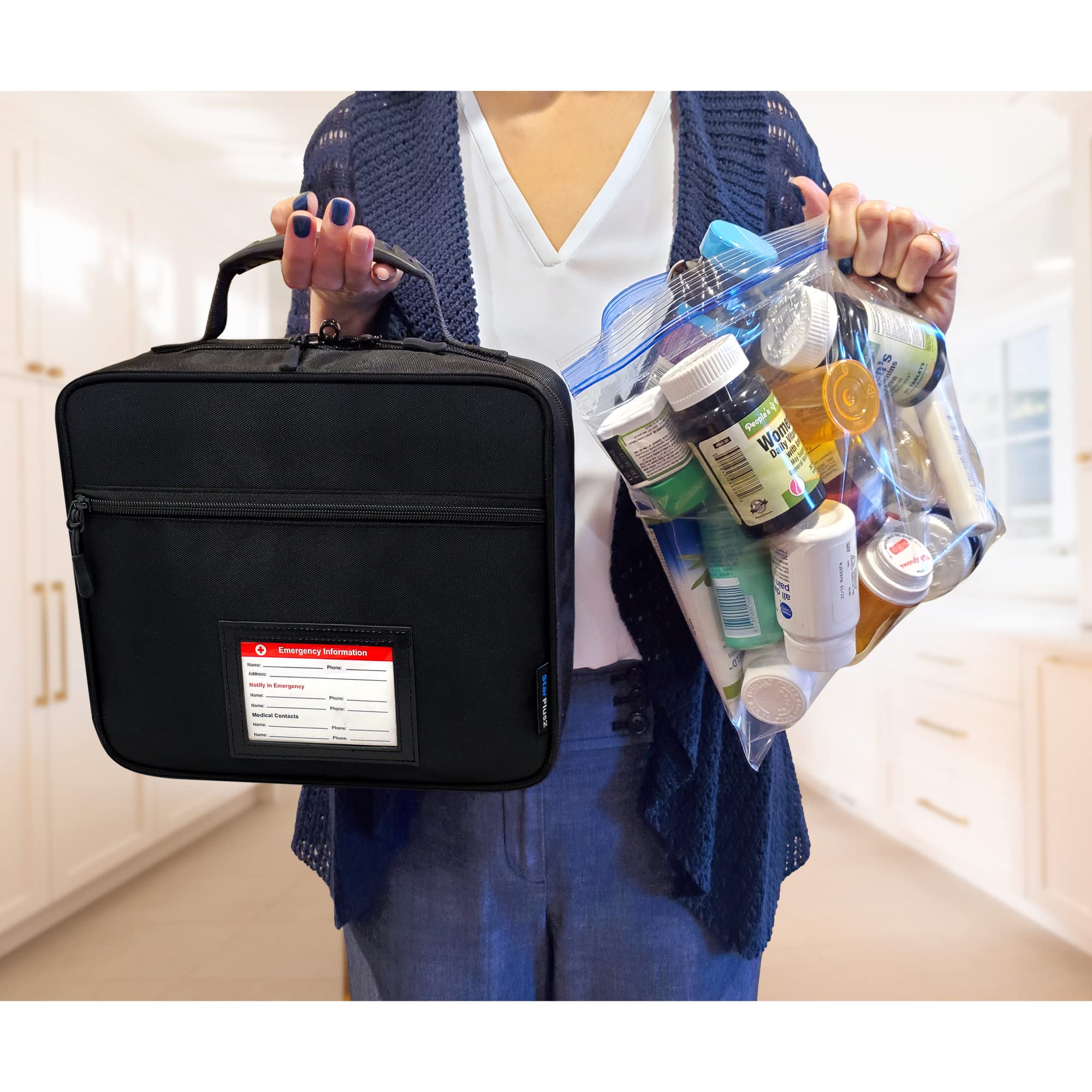 StarPlus2 Select Large Pill Bottle Organizer with Pill Cutter, Medicine Bag, Case, Carrier for Medications, Vitamins, and Medical Supplies with Fixed Pockets β for Home Storage and Travel - Purple