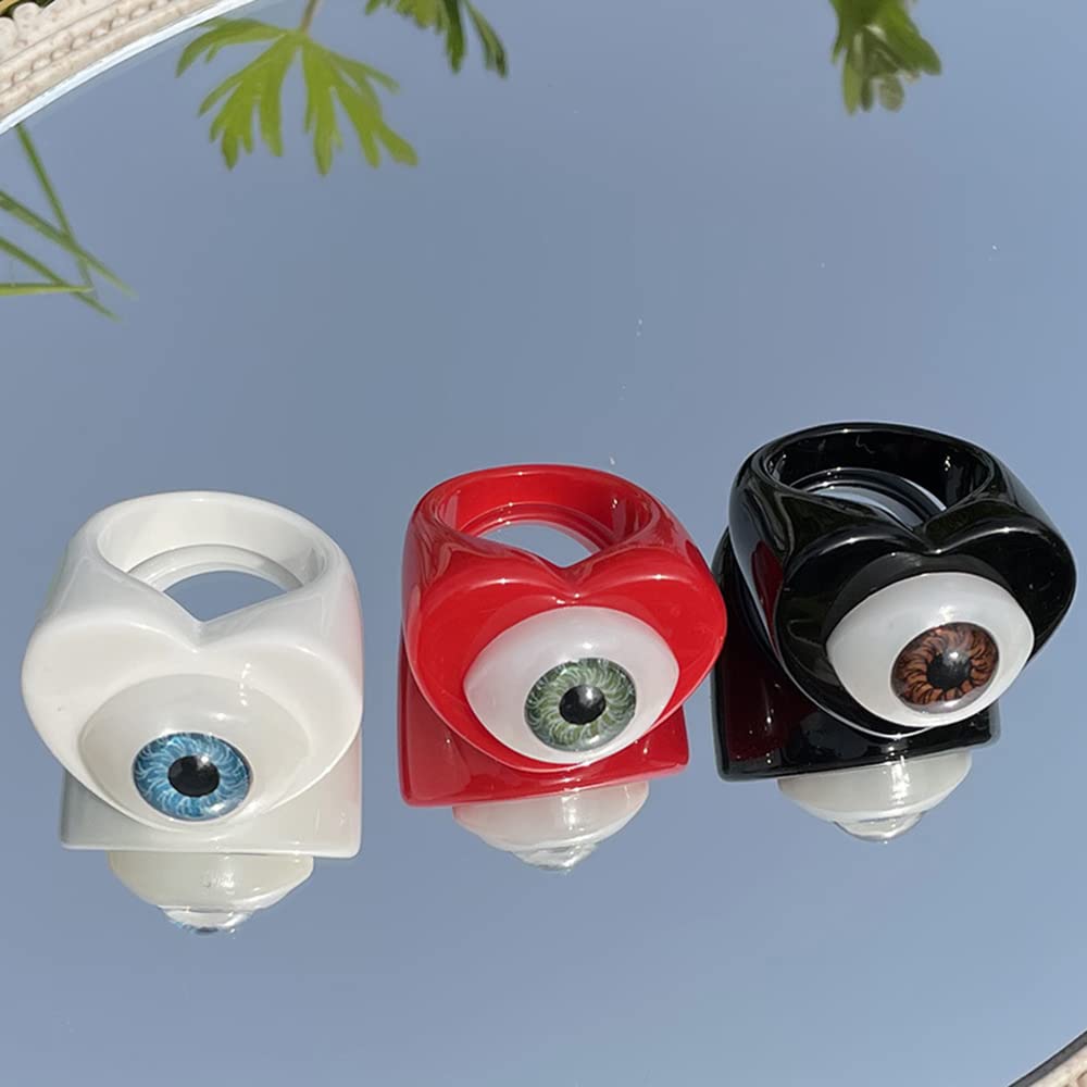 VOPIPO 3pcs Resin Rings Chunky Statement Plastic Rings Cute Heart Shaped Big Eye Aesthetic Rings Trendy Personalized Stacking Finger Acrylic Ring Set for Women