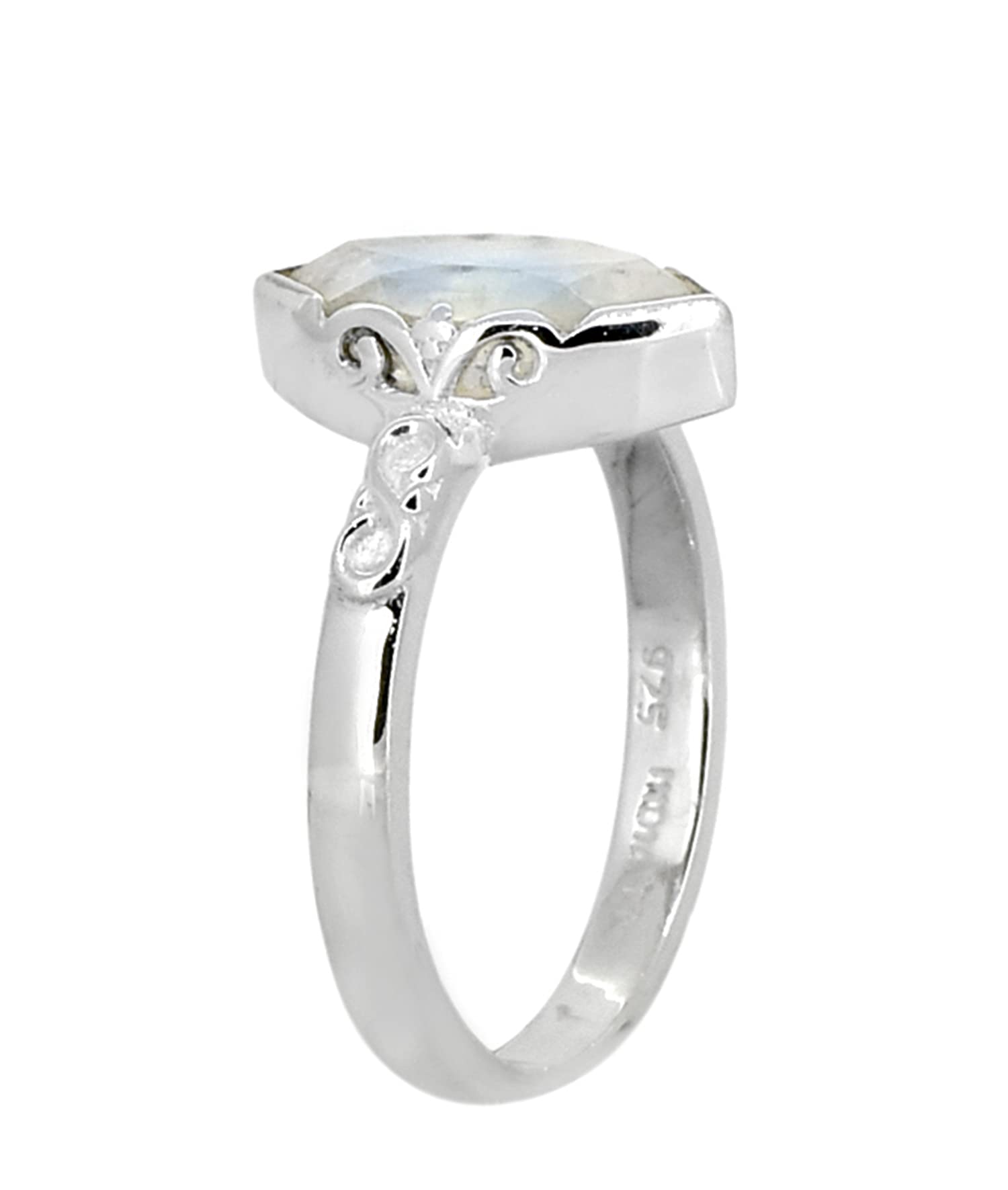 YoTreasure 6x12 MM Moonstone Dainty Ring .925 Sterling Silver Gemstone Jewelry
