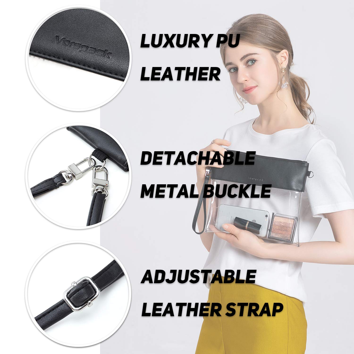 Vorspack 2 Packs Clear Purse Stadium Approved Clear Bag with Inner Pocket for Sport Events Games Concert