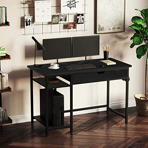 Rolanstar Computer Desk with Shelves and Drawer, 47" Home Office Writing Desk, Laptop Study Table Workstation, Particle Board with Metal Frame, Business Style,Black