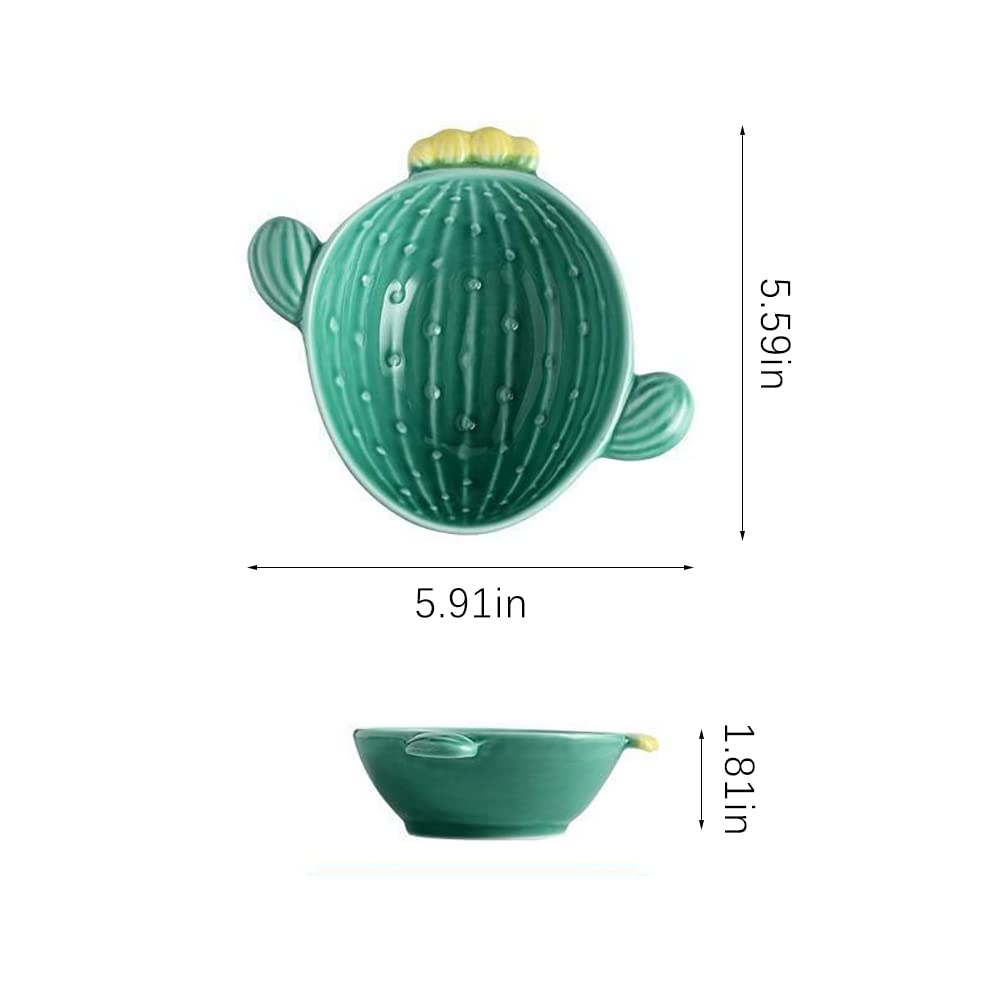 WAYUTO Ceramic Salad Serving Bowl Cactus Bowl Food Serving Bowl Ice Cream Bowl Rice Cereal Bowl Yoghourt Bowl for Home, Kitchen and Restaurant Table Decoration Cactus Bowl