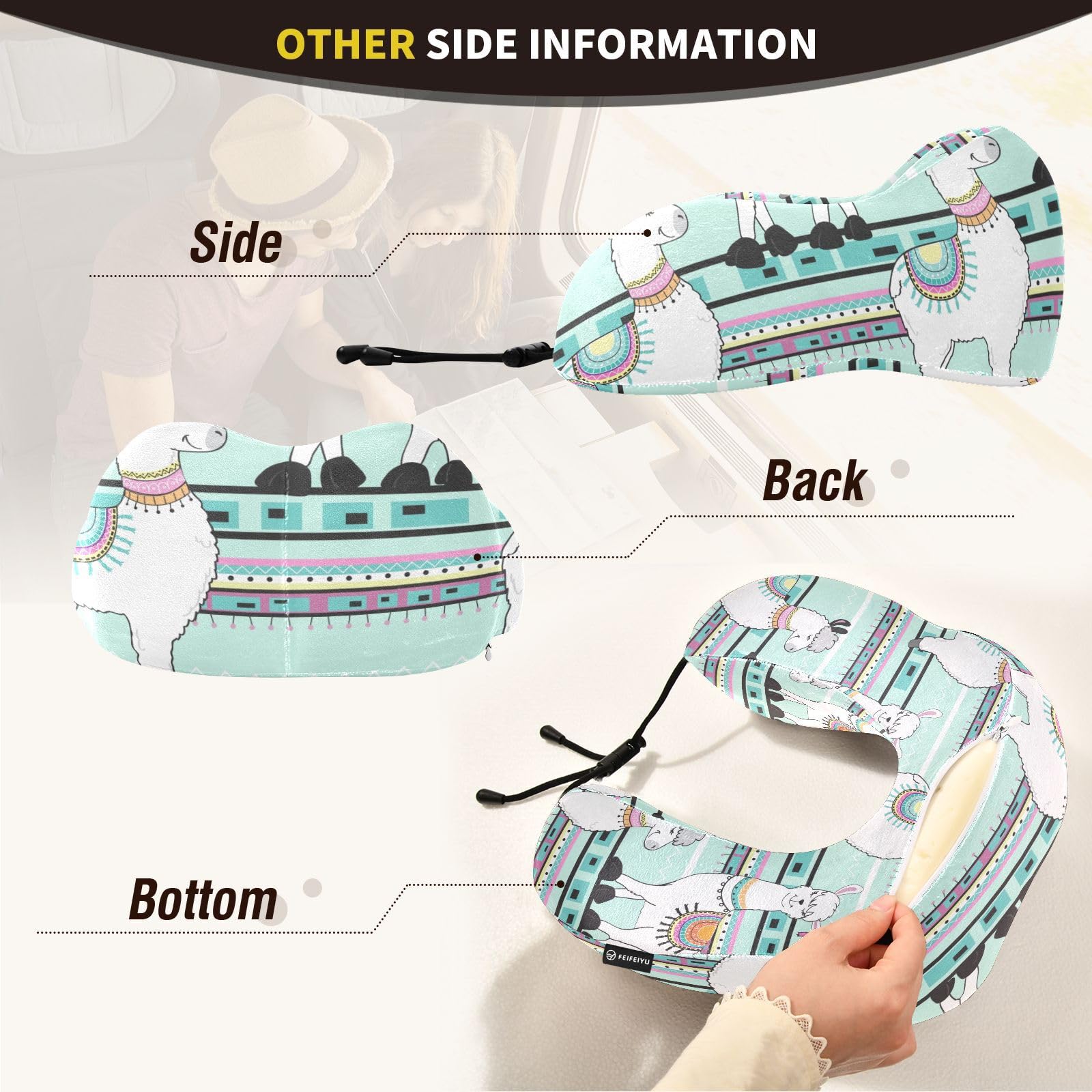 RunningBear Llama Travel Pillow Neck Pillows for Sleeping Airplane Pillow Soft Neck Support Pillow Memory Foam with Storage Bag for Flight Headrest Sleep