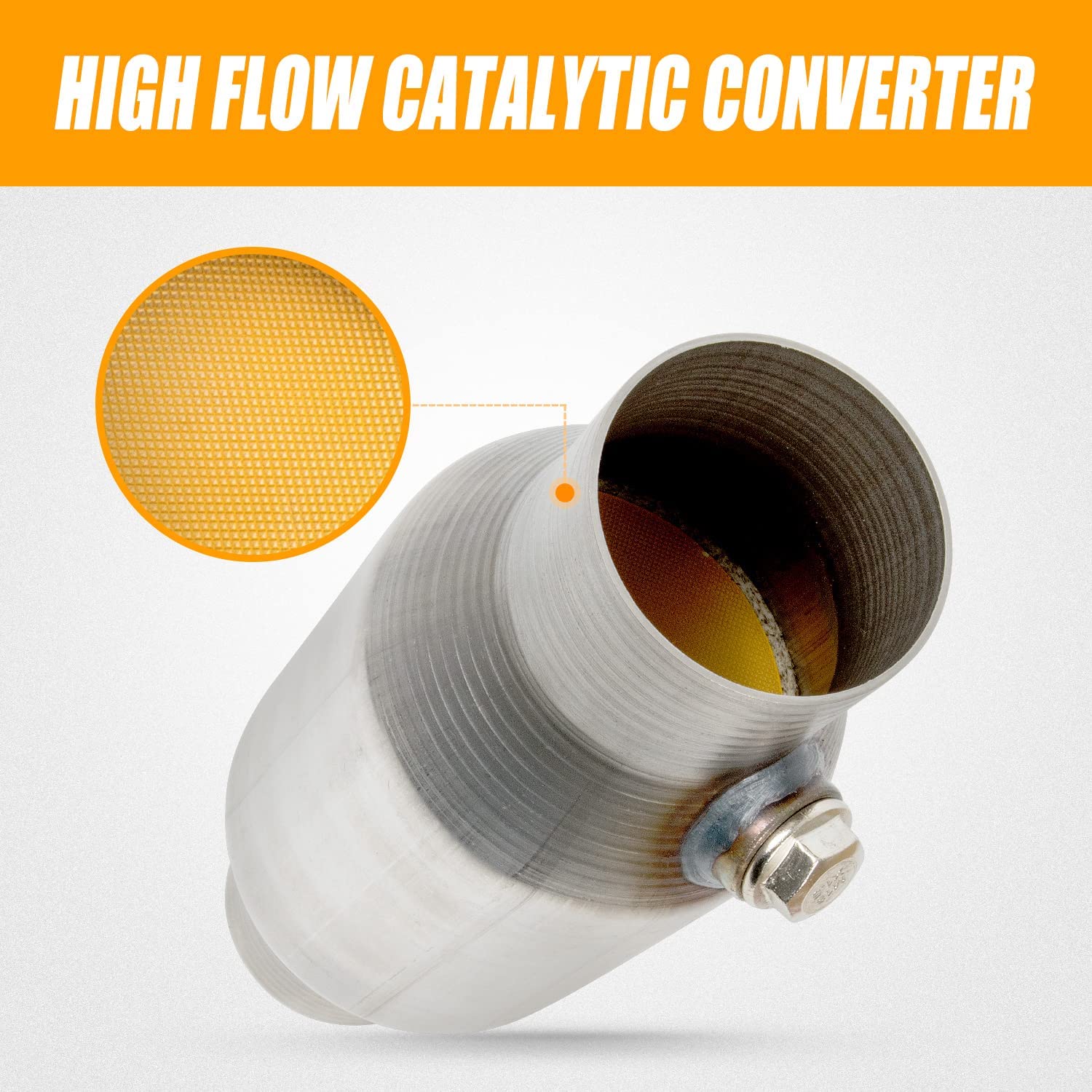 Universal High Flow Catalytic Converter with O2 Port ECO II with 2.5" Inlet/Outlet Height Spun Replace 425250 (EPA Compliant)