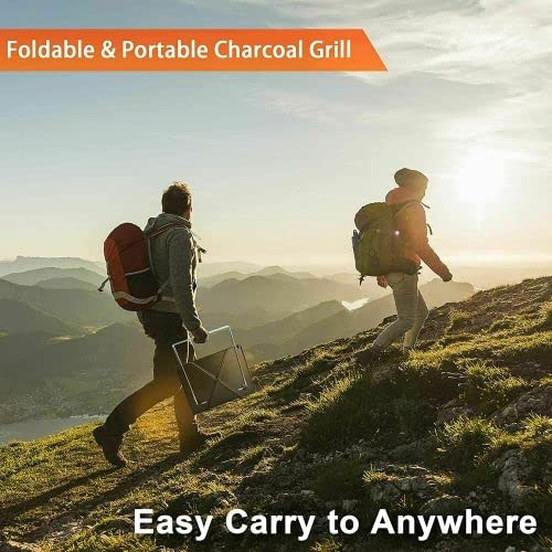 OCMC 12 Inch Portable Charcoal Grill Barbecue Grill Folding Grill Notebook Shape Charcoal Grill Detachable Collapsible Mini Tabletop Camping Grill BBQ, Black