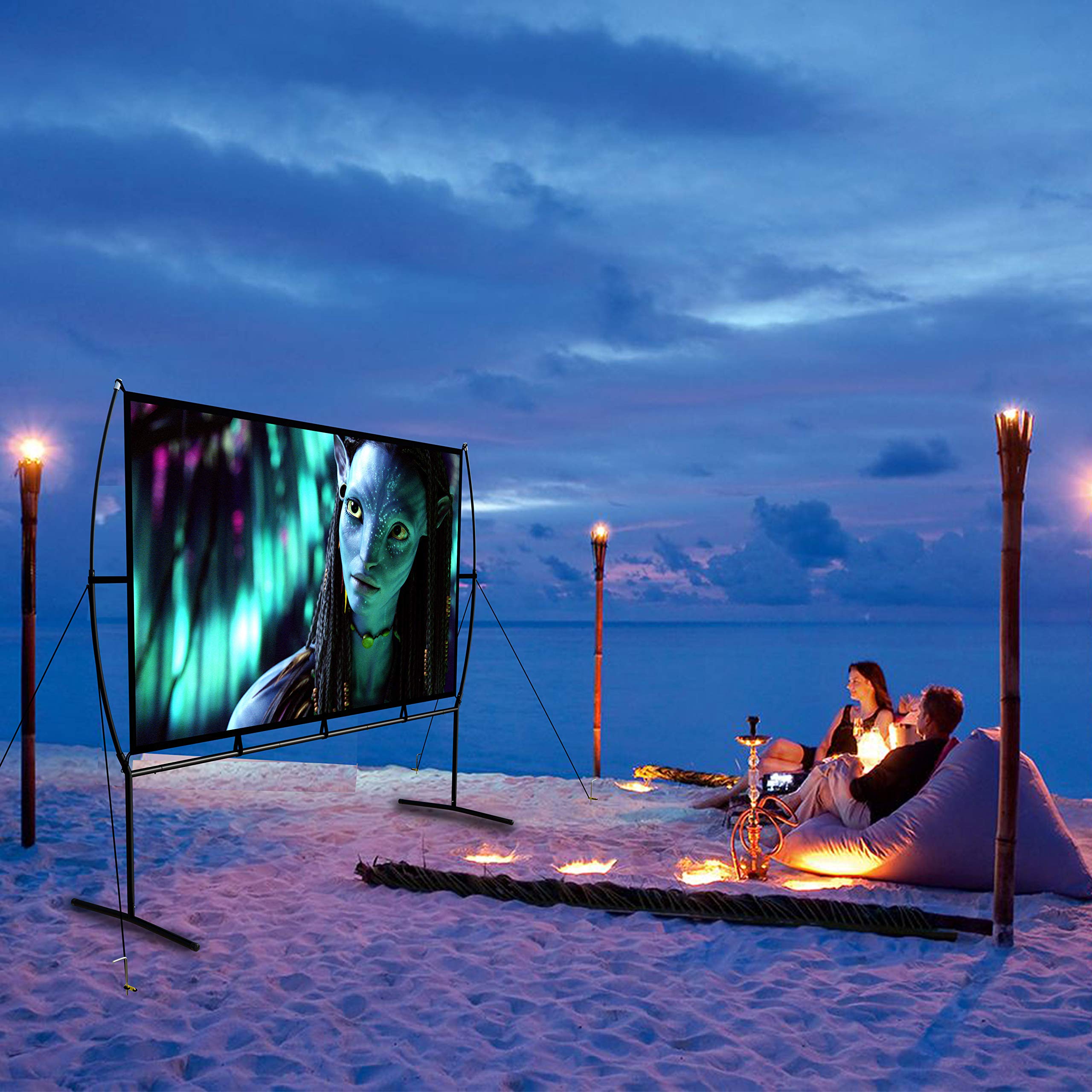 Projector Screen with Stand Foldable Portable Movie Screen 120 Inch(16:9), HD 4K Double Sided Projection Screen Indoor Outdoor Projector Movies Screen for Home Theater