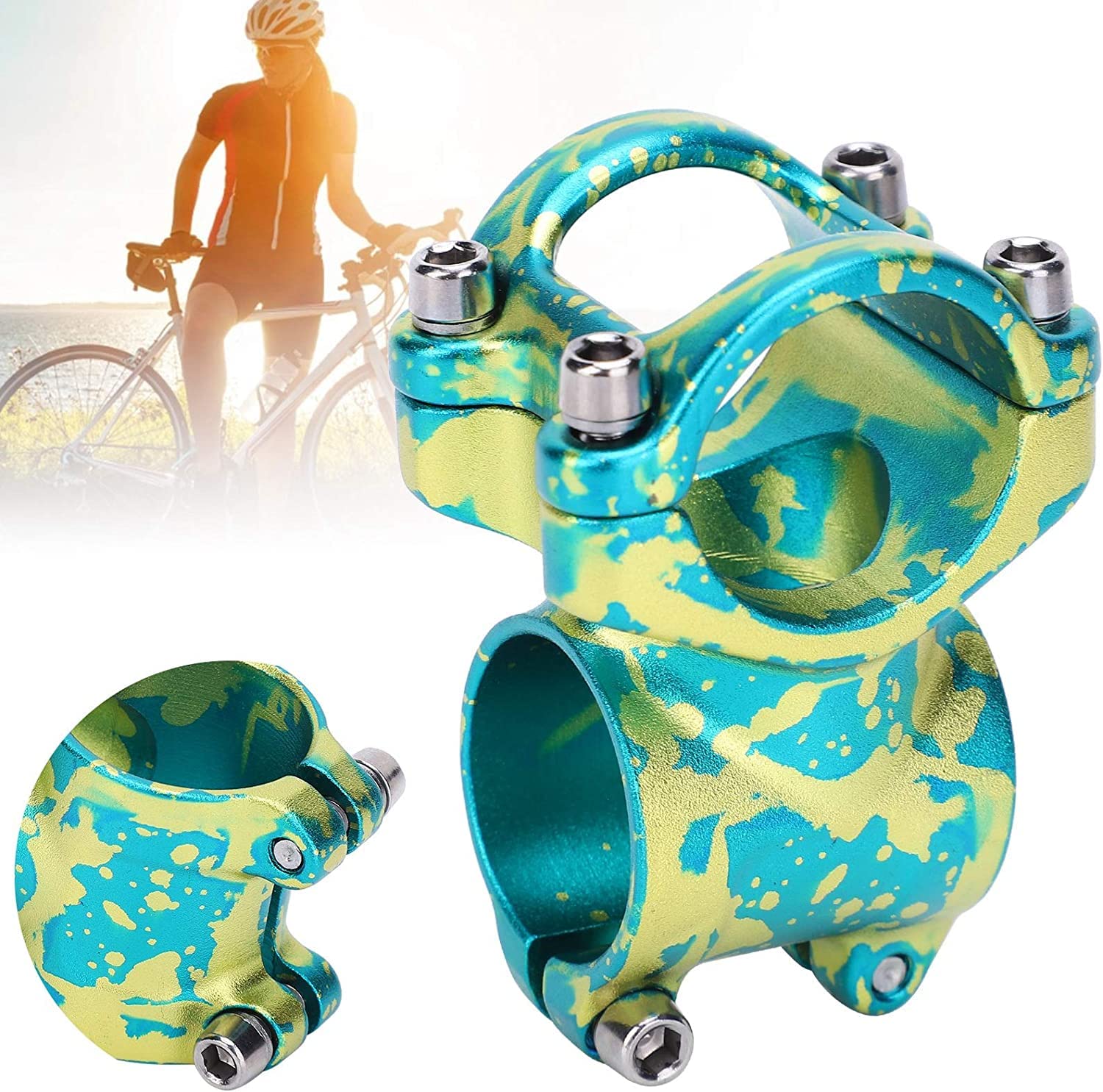 ZECHAO Short Handlebar Stem, Aluminum Alloy Riser Bike Handlebar Stem 31.8 * 35mm for Most Bike, Road Bike/MTB/BMX/Fixie Gear Bike Stem (Color : Blue Golden, Size : 31.8 * 35mm)